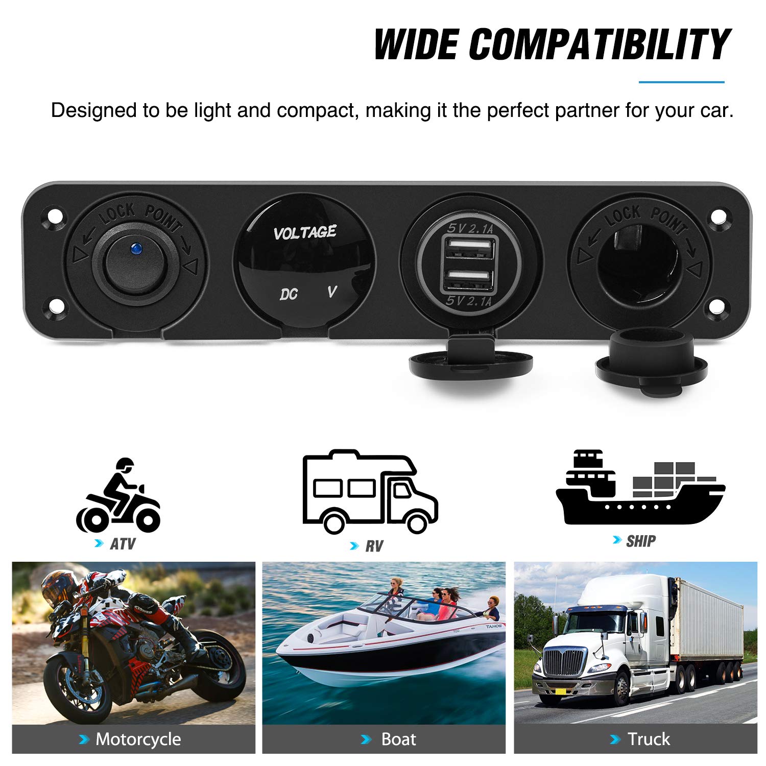 Nilight 4 in 1 ON/OFF Charger Socket Panel Dual USB Socket Power Outlet & LED Voltmeter &Cigarette Lighter Socket& LED Lighted ON Off Rocker Toggle Switch for Truck Car Marine Boats RV,2 Yeas Warranty