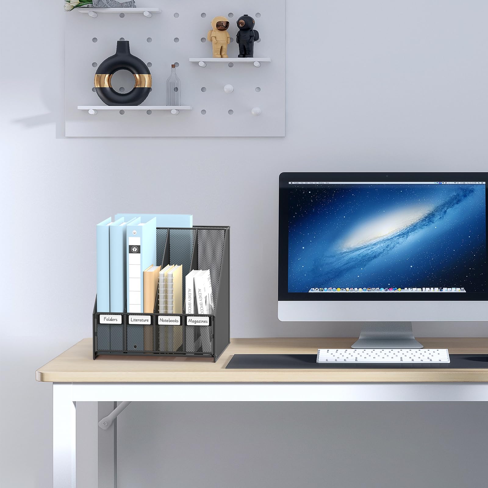 OUTWOLF Magazine File Holder with 4 Vertical File Sorters, Desk File Organizer Book Binder Holder Rack, Black