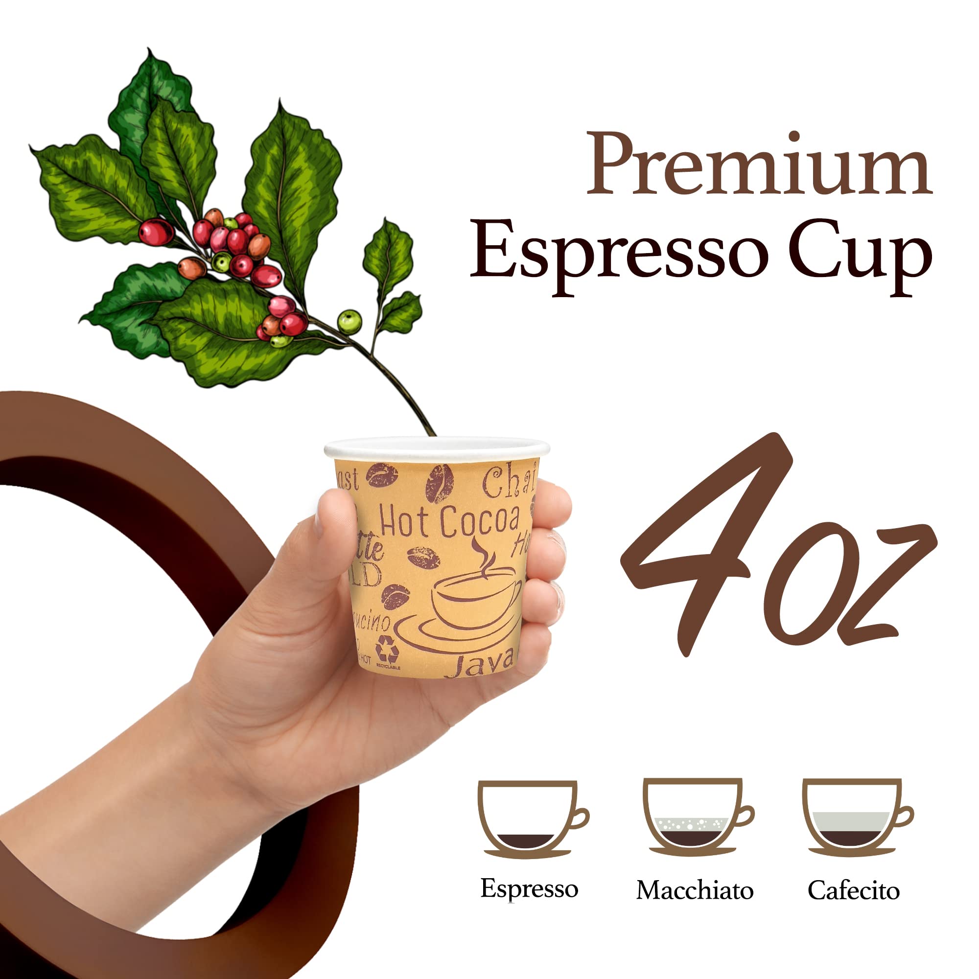 Shop Square 4 oz Disposable Espresso Cups, 50 Pack Small Disposable Cups, Small Paper Hot Cups for Coffee and Tea, Disposable Paper Cups for Home, Offices and Restaurants