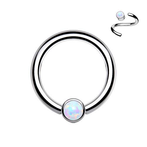 Pierced Owl 16G Implant Grade Titanium Bezel Set Synthetic Opal Captive Bead Ring (White)