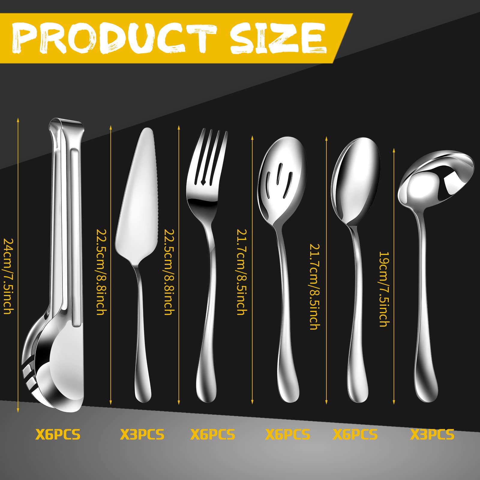 Thenshop 30 Pcs Stainless Steel Serving Utensils Set Serving Flatware Set Include Large Serving Spoons Slotted Spoons Serving Forks Soup Ladle Pie Server and Serving Tongs for Buffet Party (Silver)