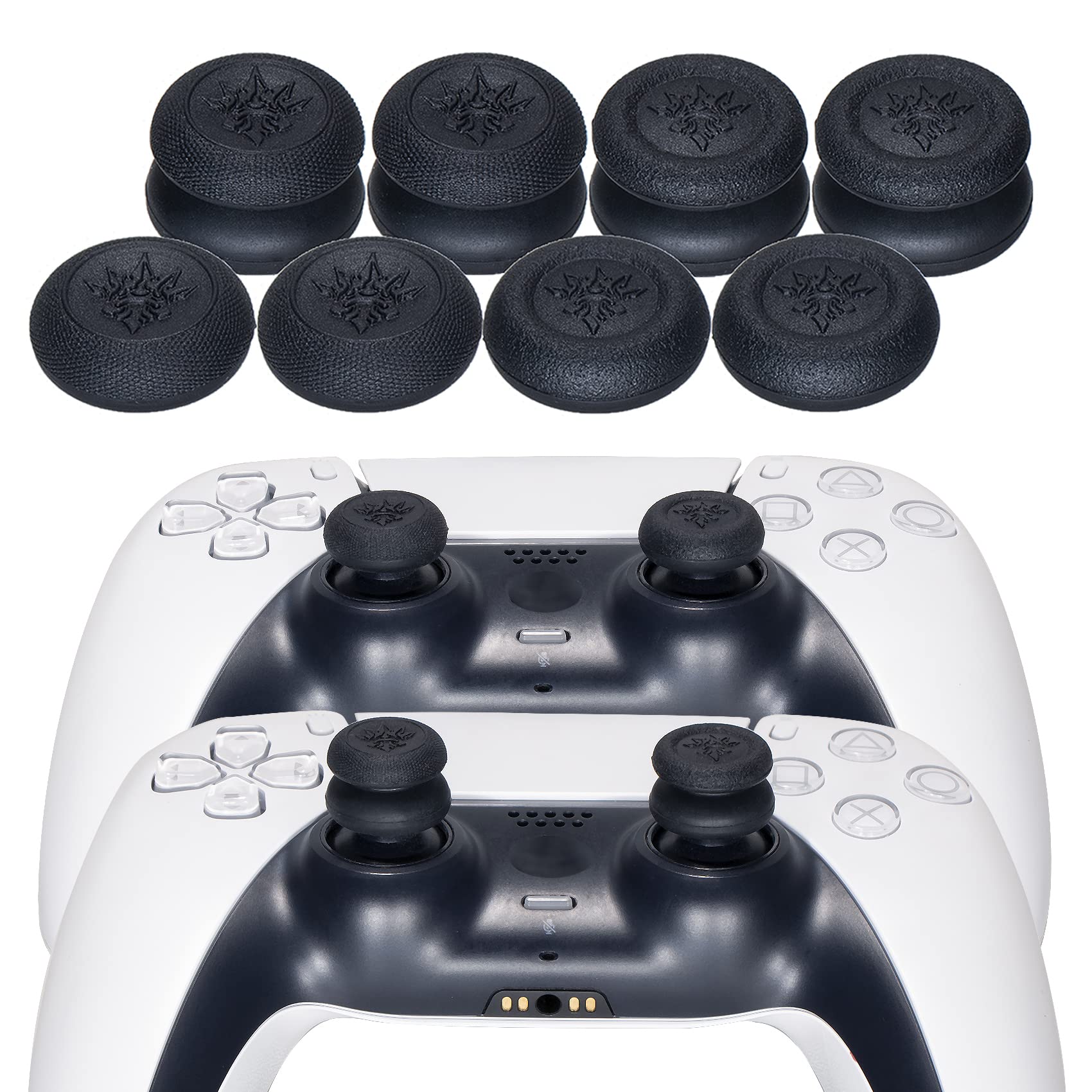 Pandaren Grip Texture Silicone Skin for PS5 Dualsense Controller x 1 white with Pro Thumb Grips x 8