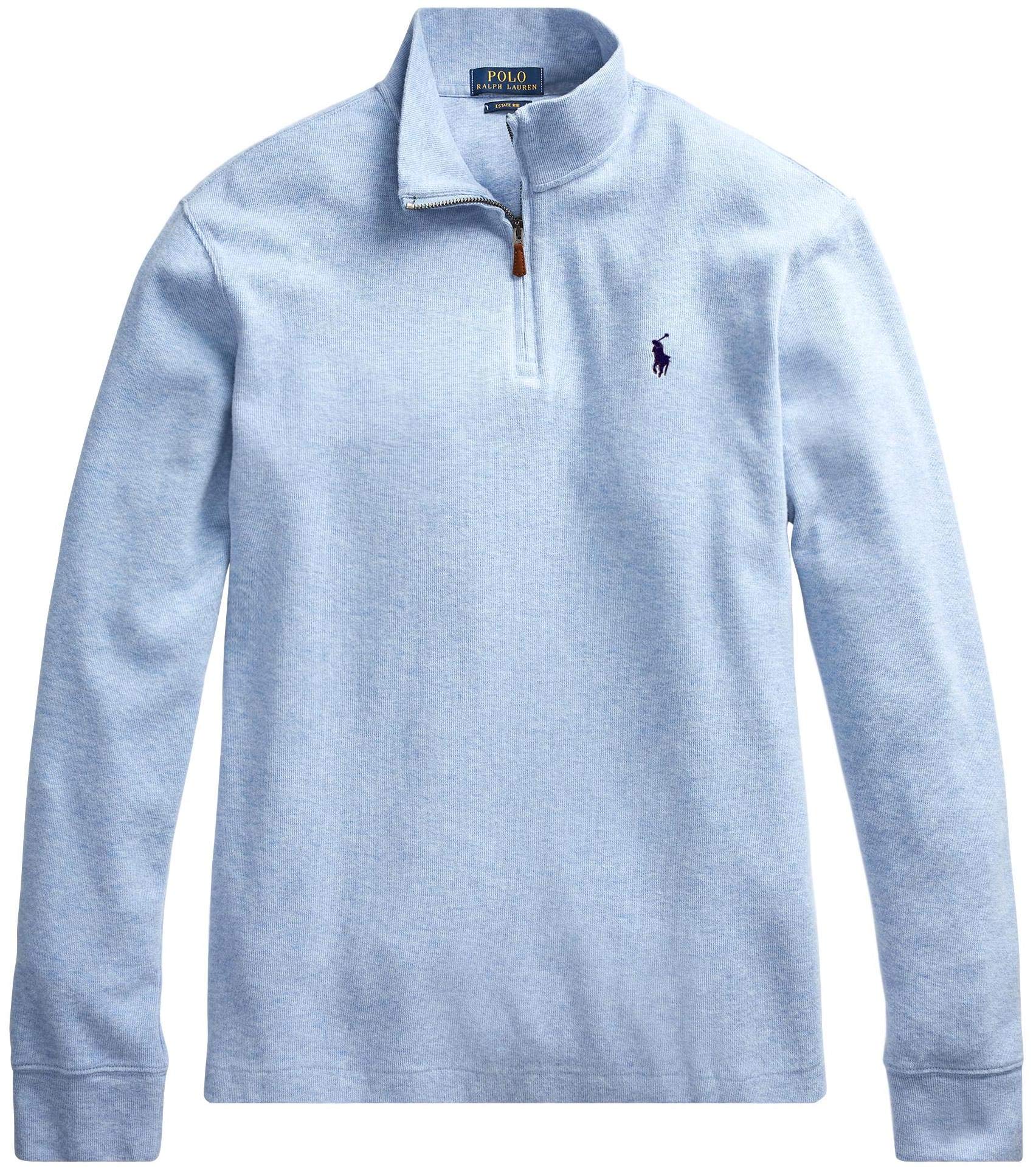 Polo Ralph Lauren Mens Half Zip French Rib Cotton Sweater (M, JamicaBlueHtr)