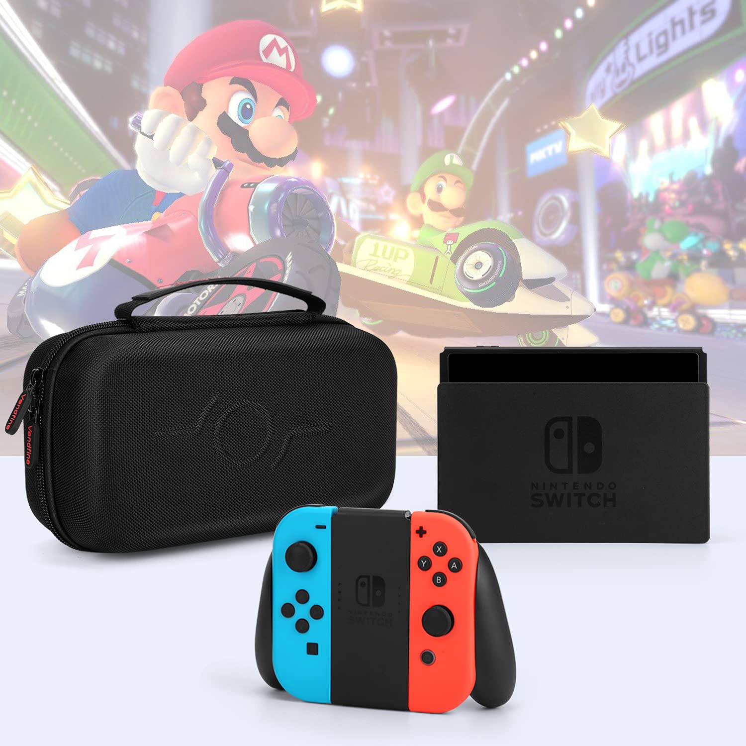 RICYOGA Vendfine Carry Case Compatible with Nintendo Switch - Pretty Sturdy Protective Hard Travel Carry Case for Nintendo Switch, Enough space to store Original Charger, extra Joycons, Black, 4