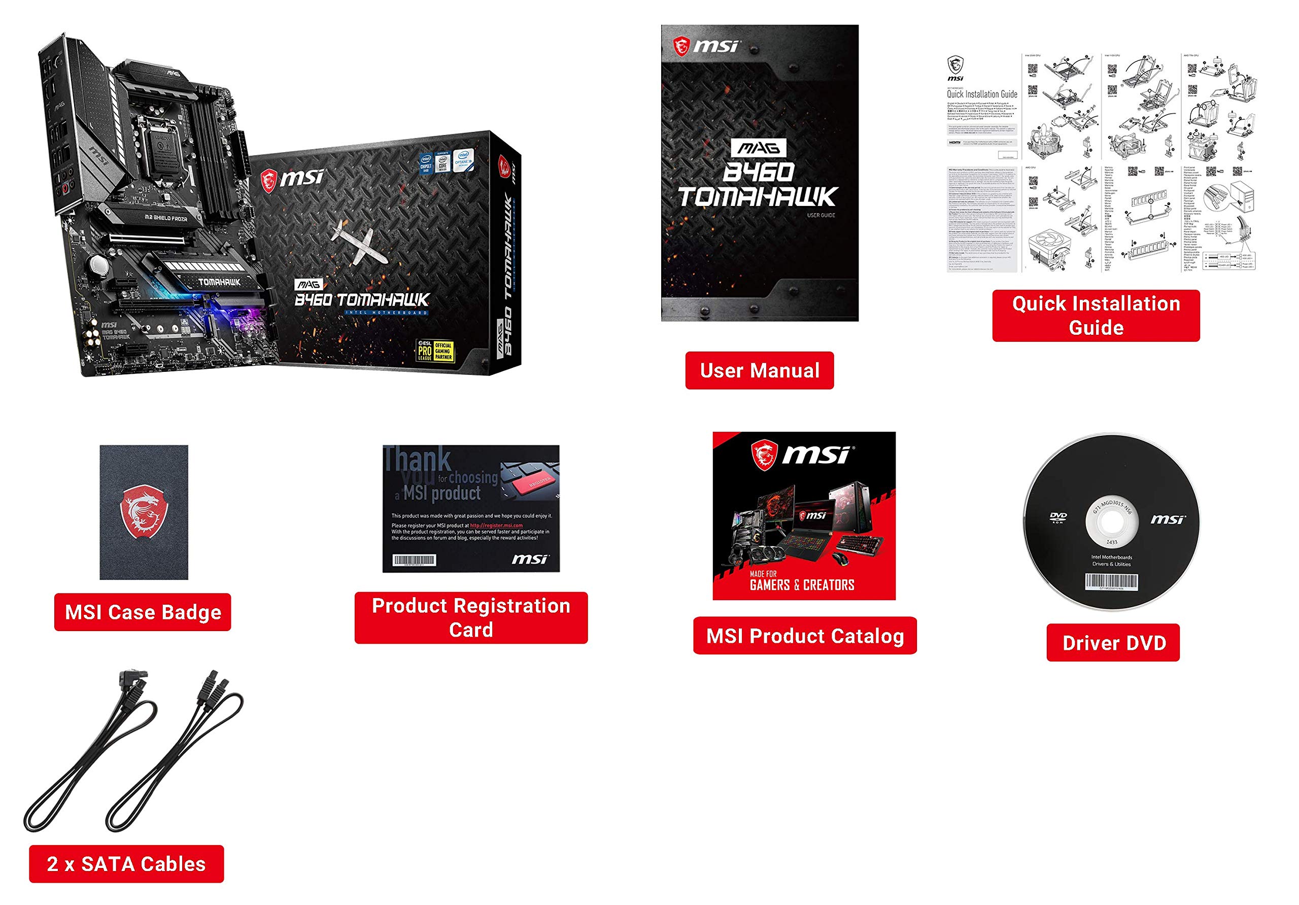 MSI MAG B460 Tomahawk Gaming Motherboard (ATX, 10th Gen Intel Core, LGA 1200 Socket, DDR4, CFX, Dual M.2 Slots, USB 3.2 Gen 2, 2.5G LAN, DP/HDMI, Mystic Light RGB)
