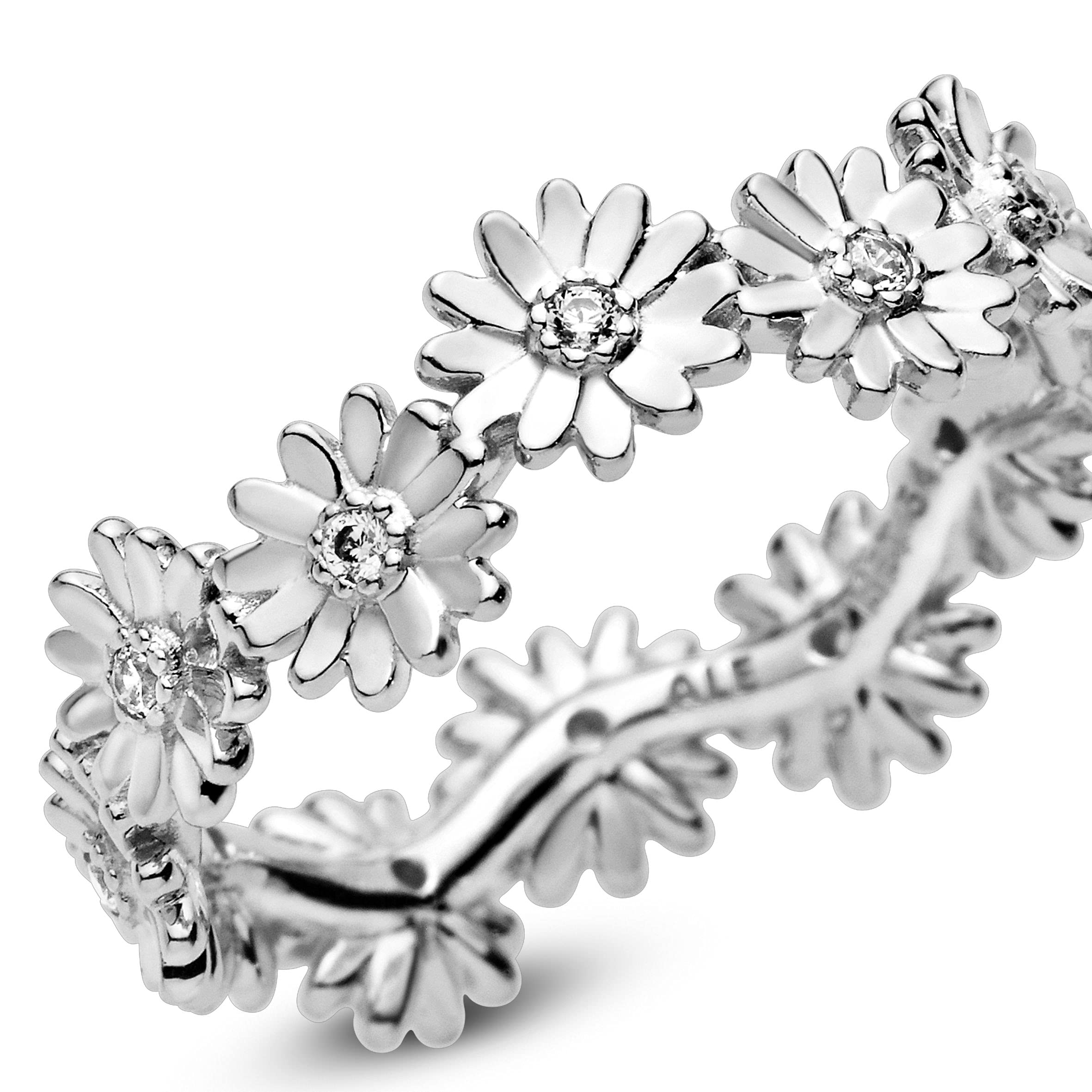 Pandora Sparkling Daisy Flower Crown Ring - Stunning Floral Crown-Inspired Ring - Sterling Silver Ring for Women - Layering or Stackable Ring - Sterling Silver with Clear Cubic Zirconia - Size 9