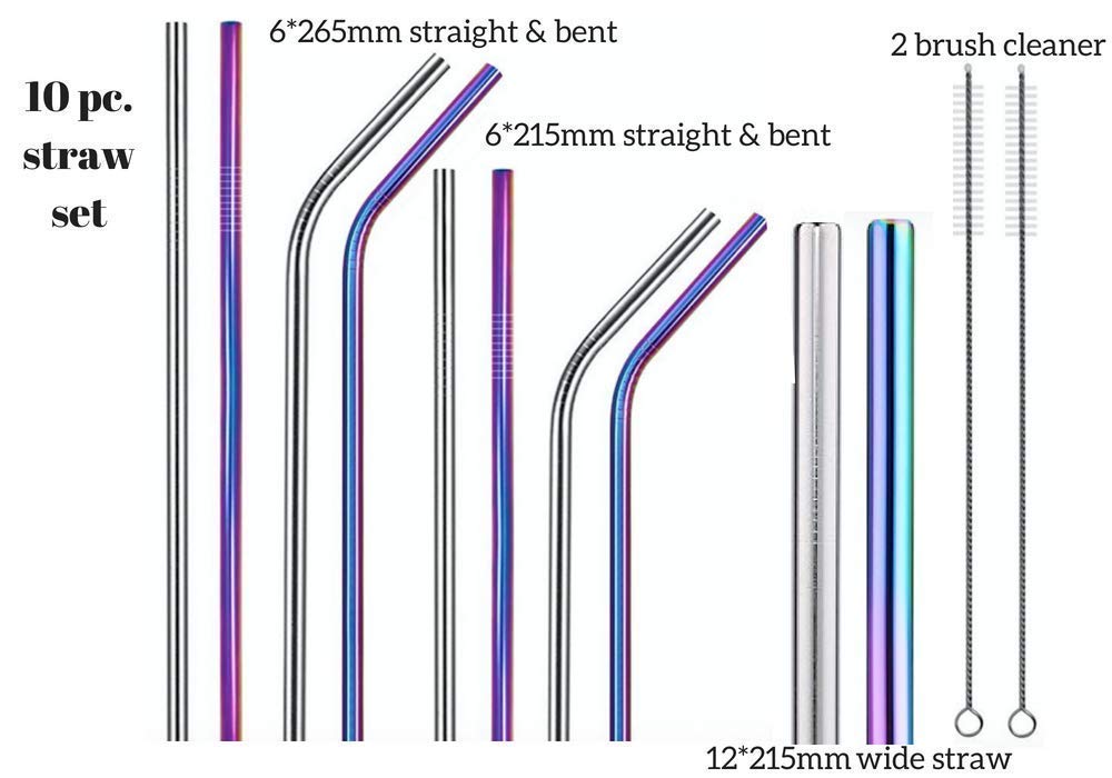 Stainless Steel Reusable Straws Plus 100% Silicone Straw Tips