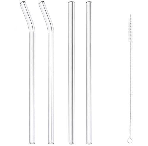 SOOMILE Reusable Glass Straws Set, Pack of 4 Clear Glass Straws With Cleaning Brush (2bent2straight)