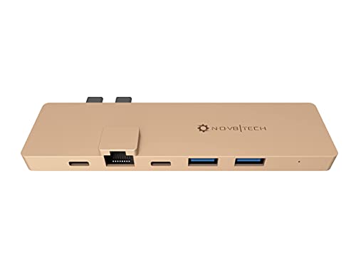NOV8Tech USB C Hub Adapter for MacBook Air M1 Gold 2022/2021-2018, Mac Air USB Thunderbolt 3 Multiport Adapters with 4K HDMI, Gigabit Ethernet, TB3 100W PD, SD 4.0 UHS-II & MicroSD Reader, 2X USB 3.0