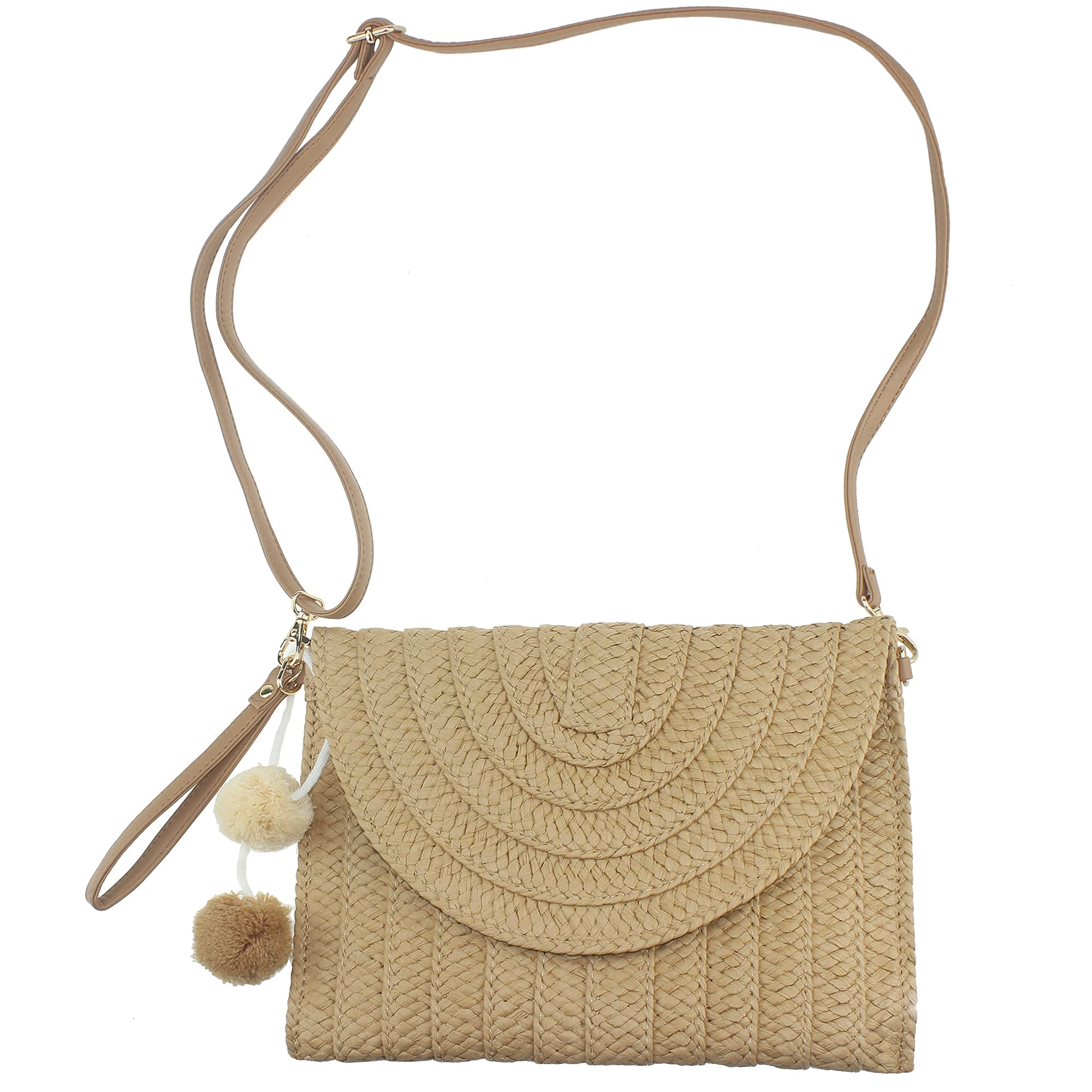 NVAAV Crossbody Bag Wristlet Clutch for Women, Medium Straw Purse for Summer Beach, Wallet Shoulder/Handbags