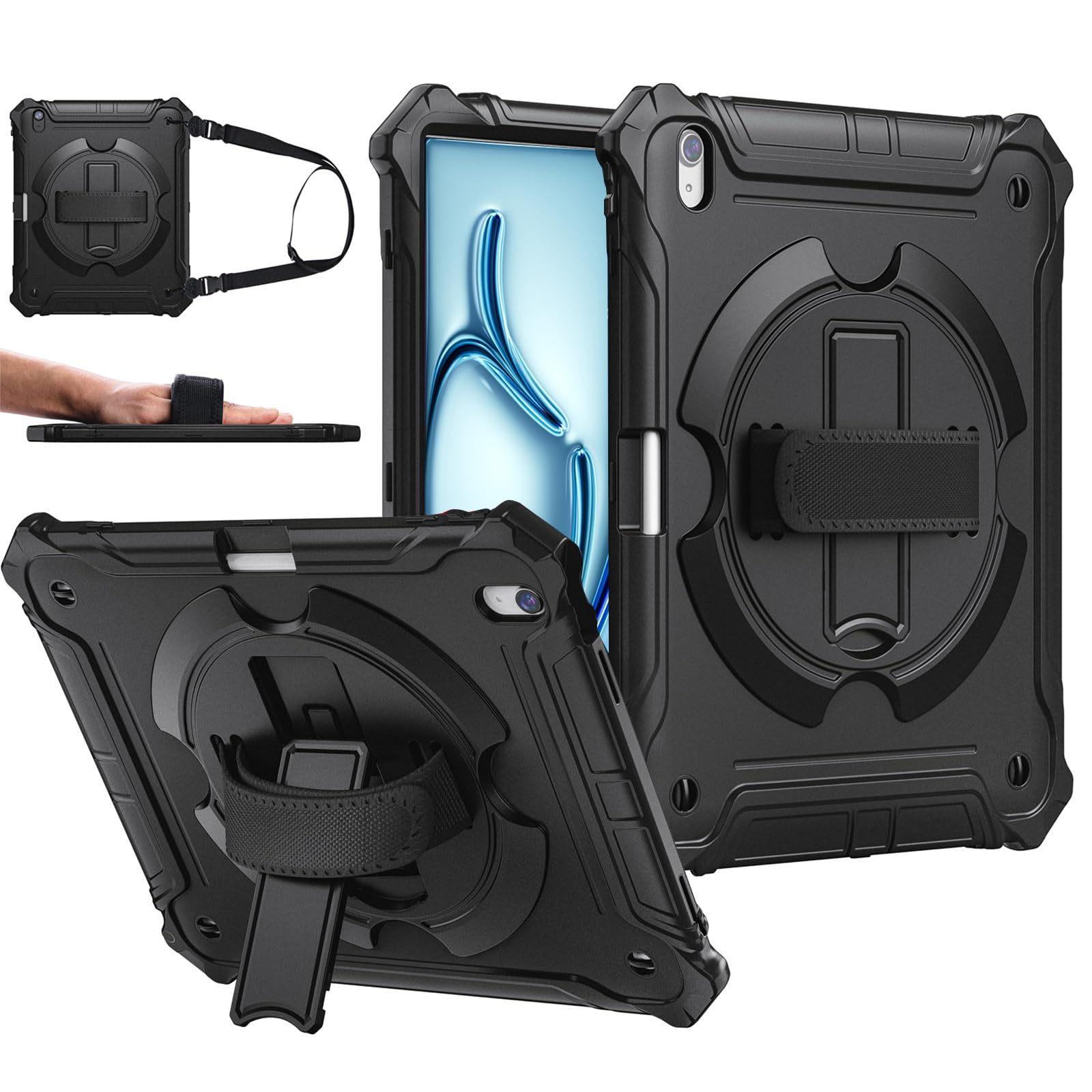 ZtotopCases for iPad 10th Generation Case 10.9 Inch, Shockproof Rugged Drop Protection Cover with 360° Rotatable Kickstand & Shoulder Strap & Pencil Holder for 10.9'' iPad Case 2022 Released, Black