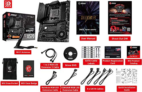 MSI Meg X570 Unify Motherboard (AMD AM4, DDR4, PCIe 4.0, SATA 6GB/s, M.2, USB 3.2 Gen 2, Ax Wi-Fi 6, Bluetooth 5, ATX)