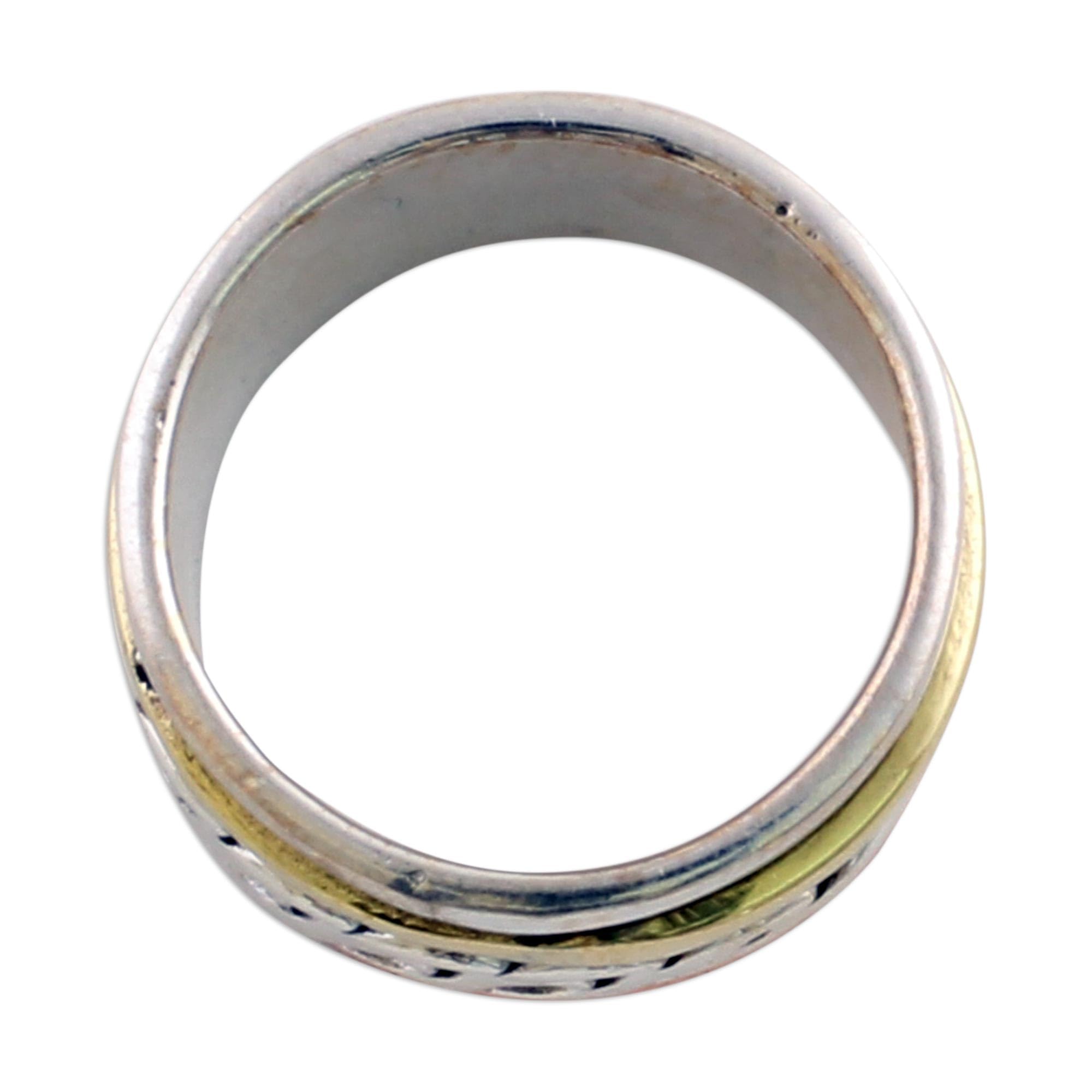 NOVICA Artisan Handmade Sterling Silver Meditation Spinner Ring Copper Brass from India No Stone [band Width 13 mm W] ' Spinning Braid'