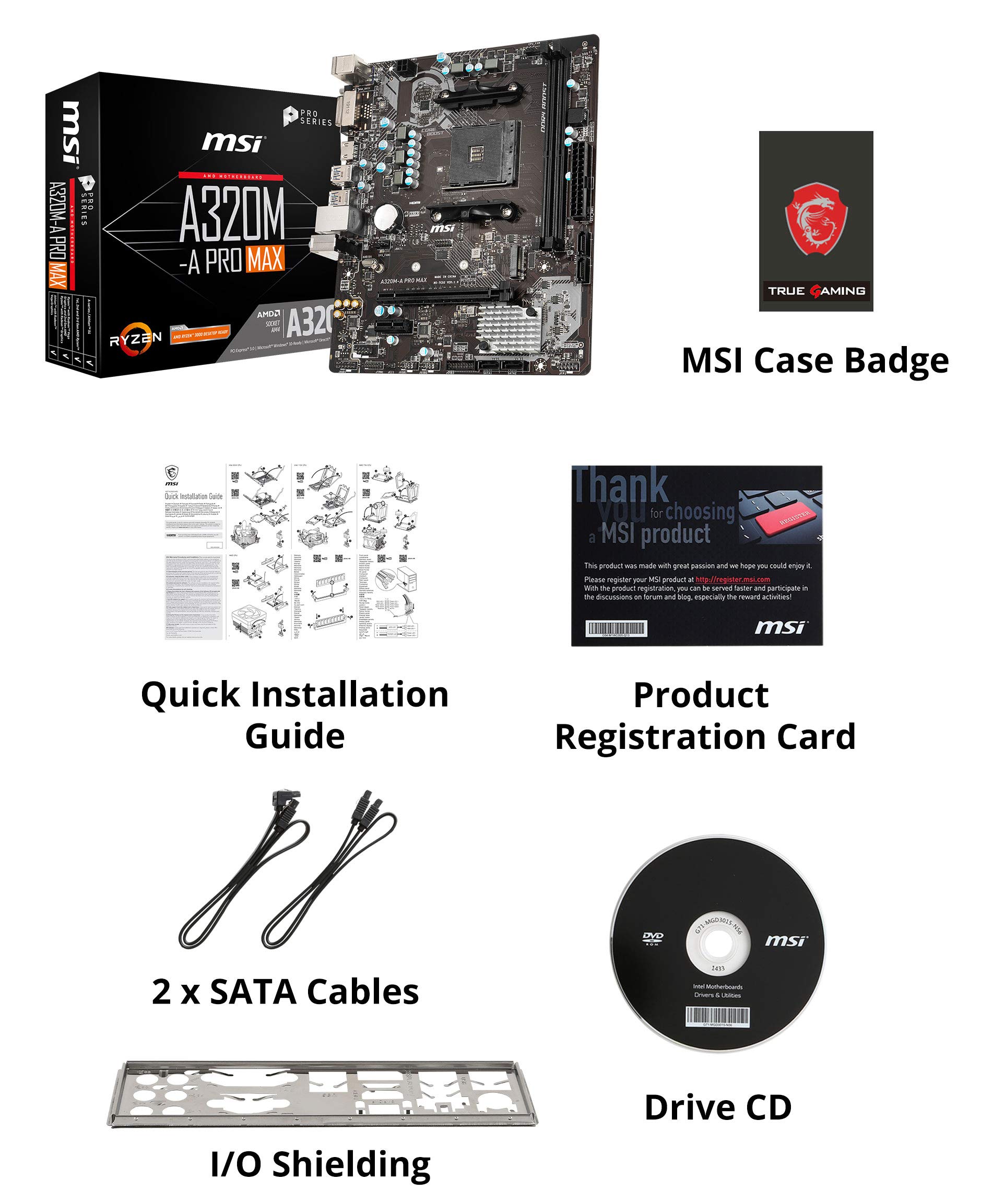 MSI ProSeries AMD A320 1st, 2nd, 3rd Gen Ryzen Compliant AM4 DDR4 HDMI DVI M.2 USB 3 Micro-ATX Motherboard (A320M-A PRO MAX)