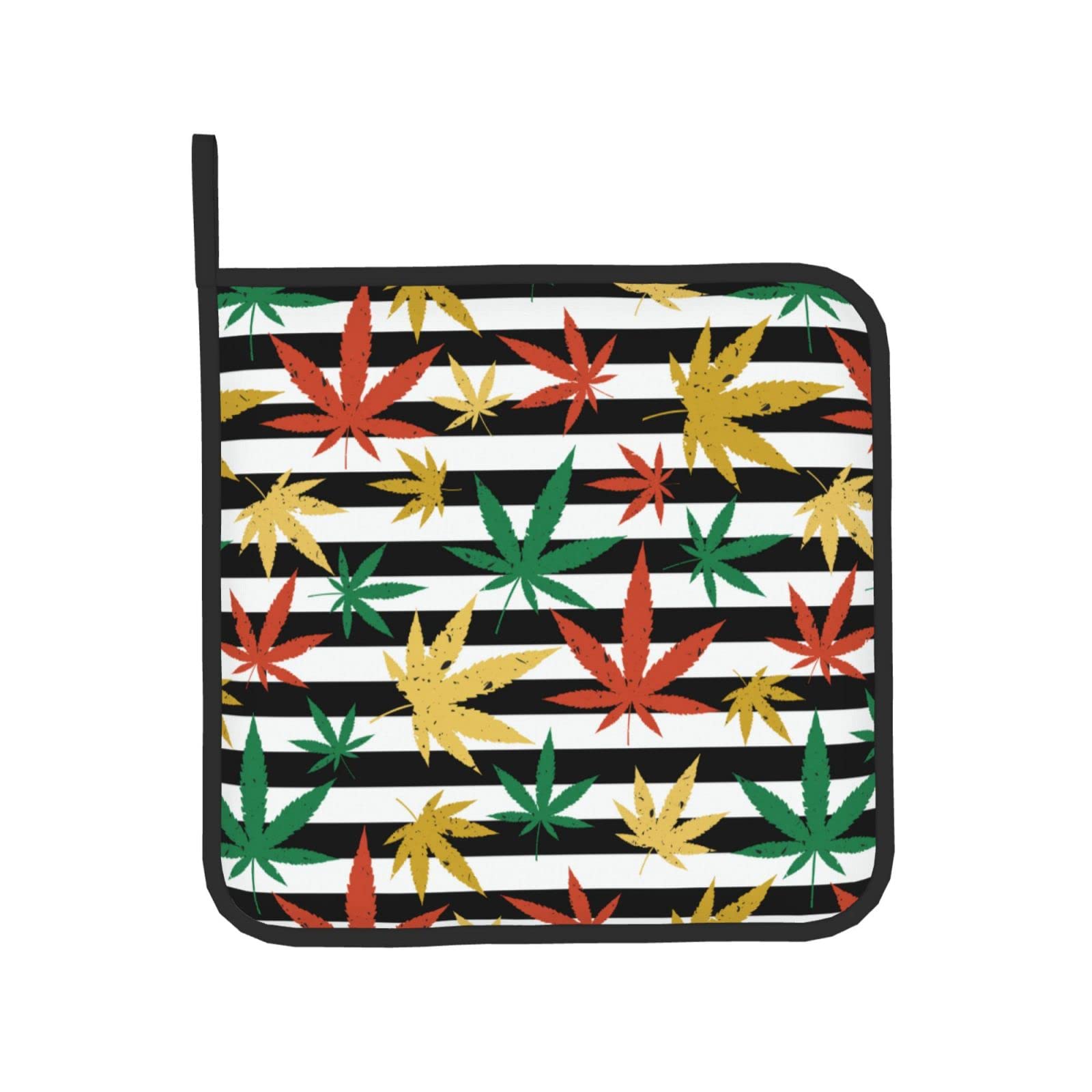Oven Mitts and Pot Holders Sets Colorful Weed Oven Gloves Heat Resistant Potholders Washable Non-Slip BBQ Gloves with Hanging Loop for Women Men Kitchen Baking Cooking Grilling
