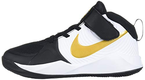 Nike Unisex-Kid's Team Hustle D 9 Pre School Basketball Shoe, Black/Metallic Gold-White, 3Y Regular US Little Kid