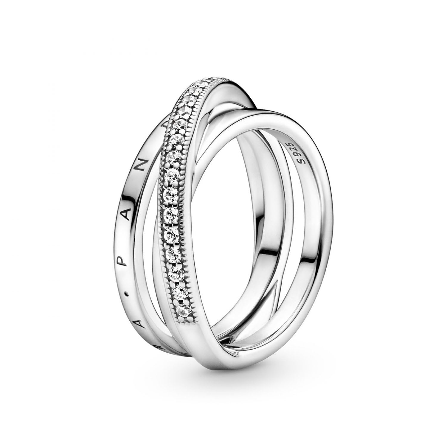 Pandora Crossover Pavé Triple Band Ring - Sterling Silver Ring for Women - Gift for Her - Sterling Silver with Clear Cubic Zirconia - Size 7.5
