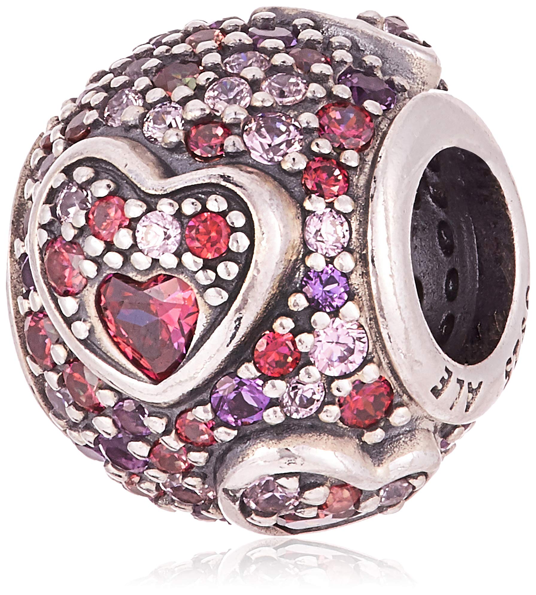 PANDORA Sterling Silver Asymmetrical Sparkling Hearts Pave Charm
