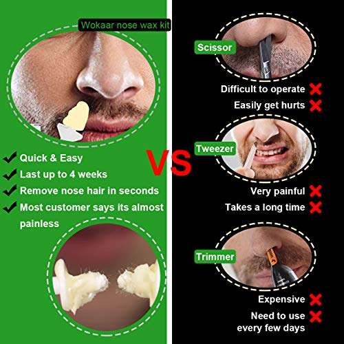 Nose Wax Kit for Men and Women,Nose Hair Removal Wax (100g/10-20 usuage count),20 Applicators,10 Mustache Guards,Safe,Easy,Quick and Painless