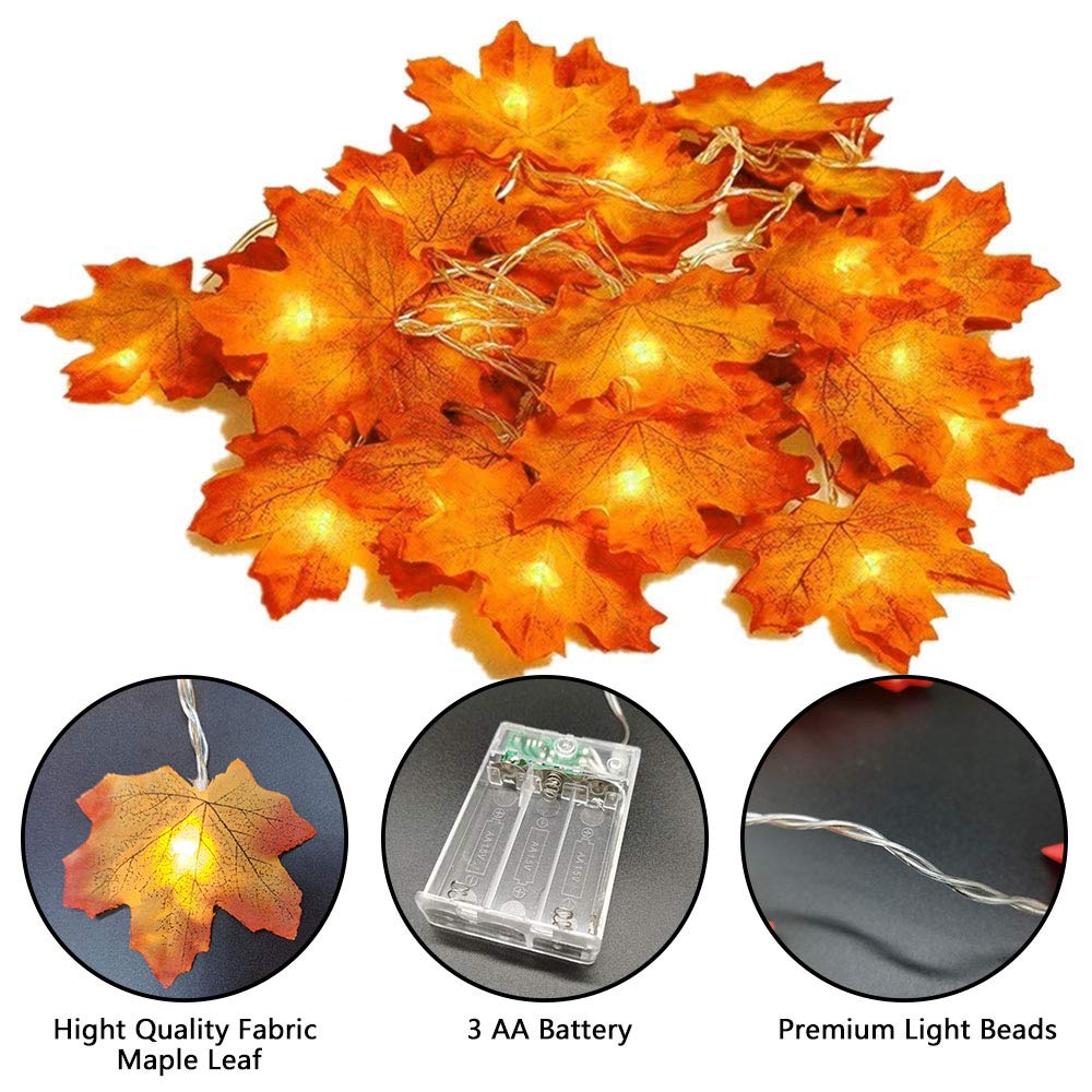 OVV 4 Pack Thanksgiving Fall Leaves Decorations Leaf Garland String Lights 40 ft 80 LED Maple Leaves Light 3 AA Battery Operated for Autumn Indoor Outdoor Home Party Fireplace Harvest Holiday Decor