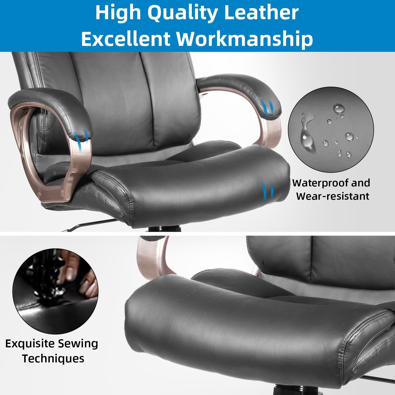 Mimager Black Desk Chair, Mid Back Executive Office Chair Adjustable Height, Leather Office Desk Chair with Arms, Swivel Computer Desk Chair, Modern Design, Black