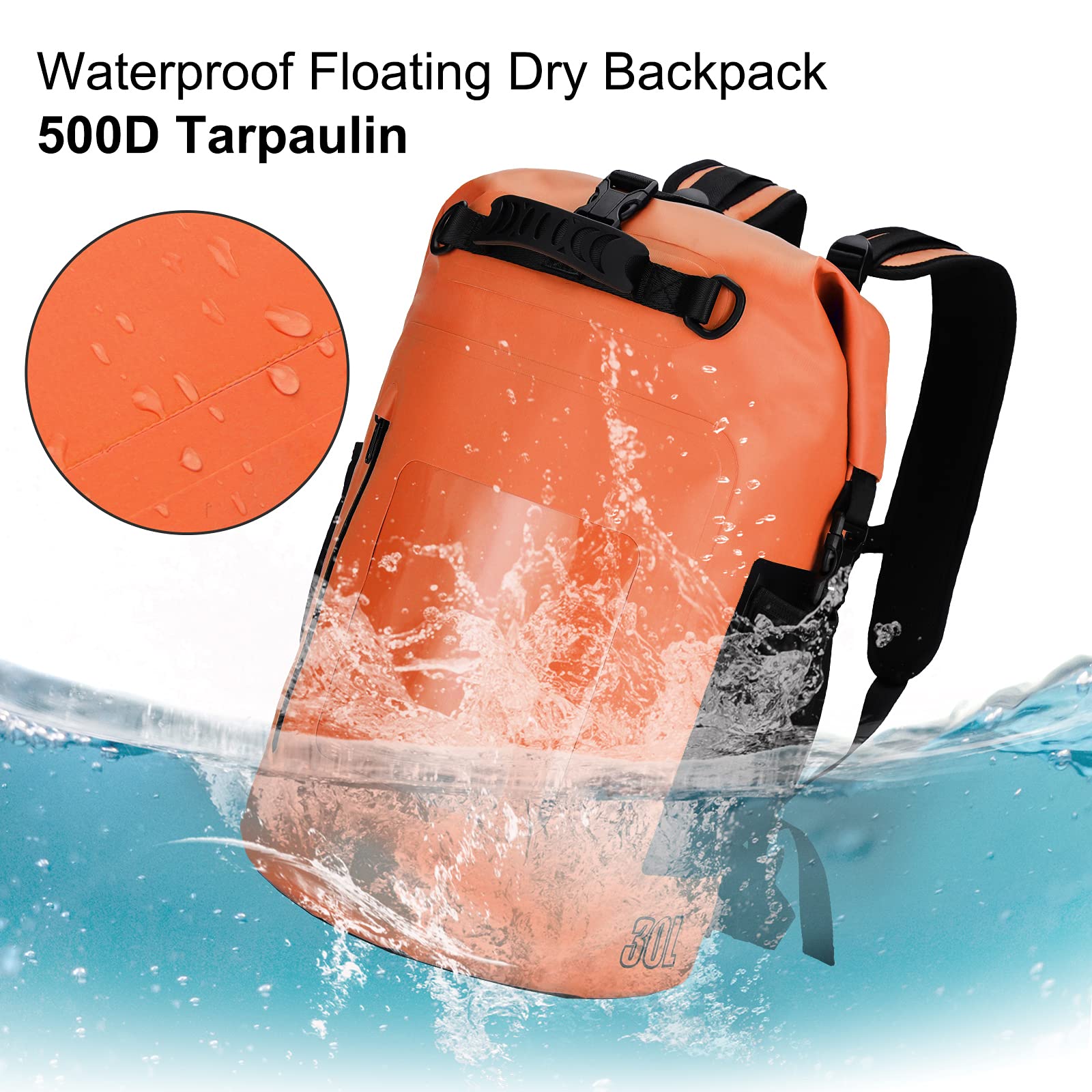 Nepest Waterproof Dry Bag Heavy Duty Roll Top Floating Dry Backpack with Easy Access Front Zipper Pocket for Kayaking,Boating,Rafting,Hiking,Camping,Beach,Orange 40L