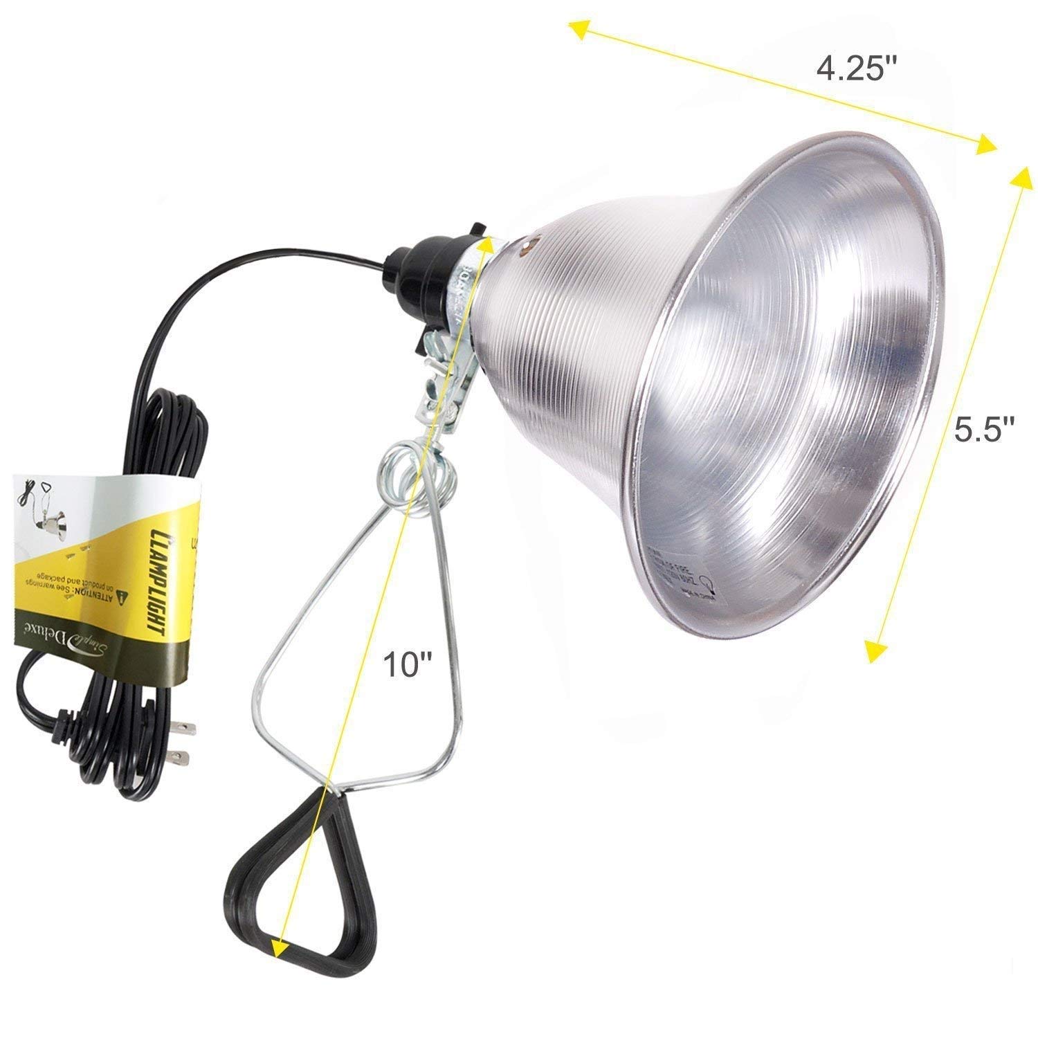 Simple Deluxe HIWKLTCLAMPLIGHTS Clamp Lamp Light with 5.5 Inch Aluminum Reflector up to 60 Watt E26 (no Bulb Included), 6 Feet Cord
