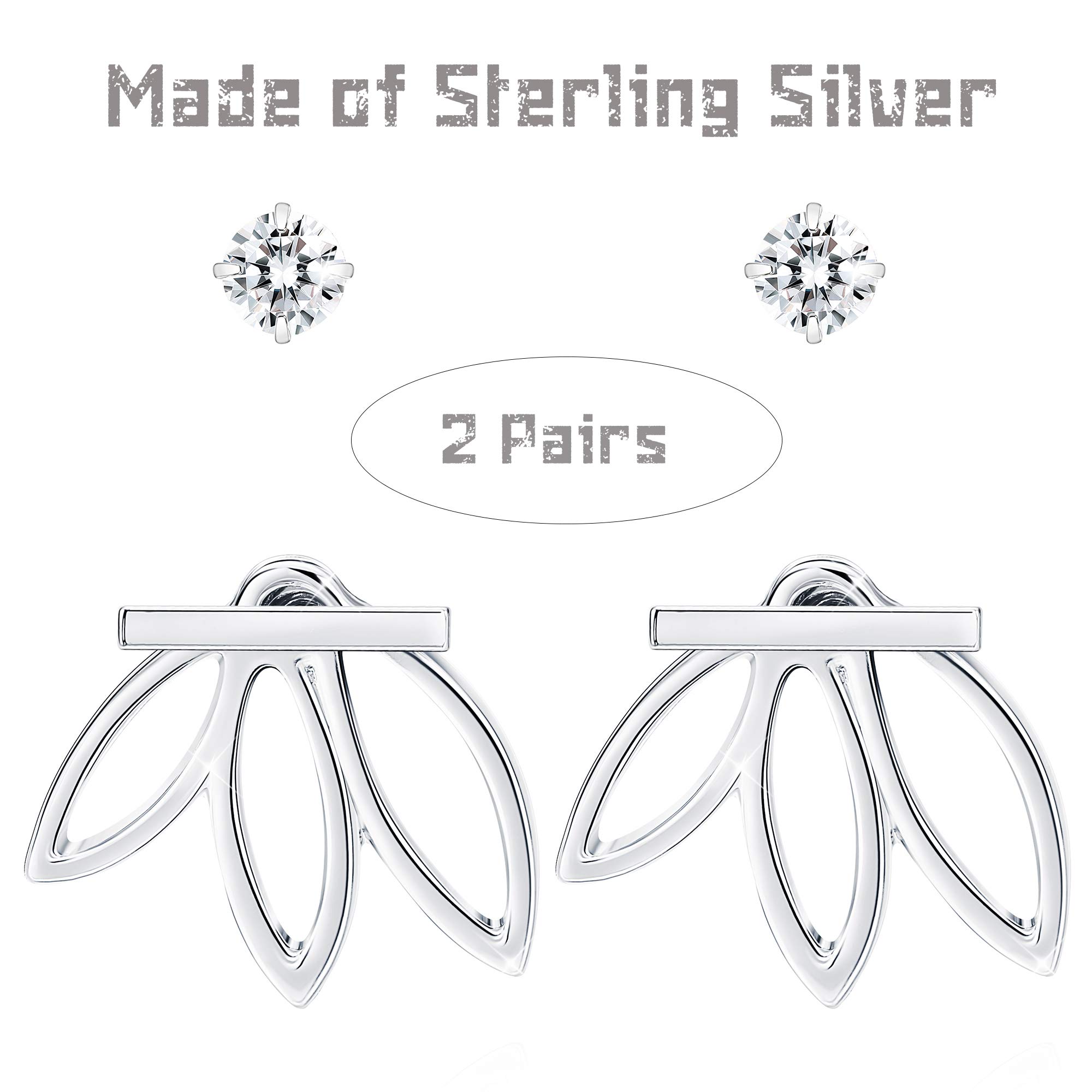 Milacolato 925 Sterling Silver Stud Earrings Set for Women 14K Gold Plated Ear Jacket Studs Lotus Flower Cubic Zirconia Stud Earrings Small Simple Chic Earrings Set