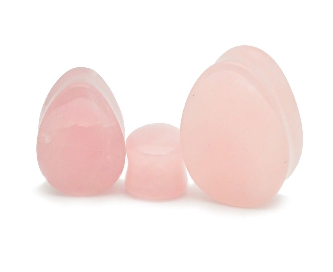Mystic Metals Body Jewelry Rose Quartz Stone Teardrop Plugs - Sold as a Pair (7/8" (22mm))