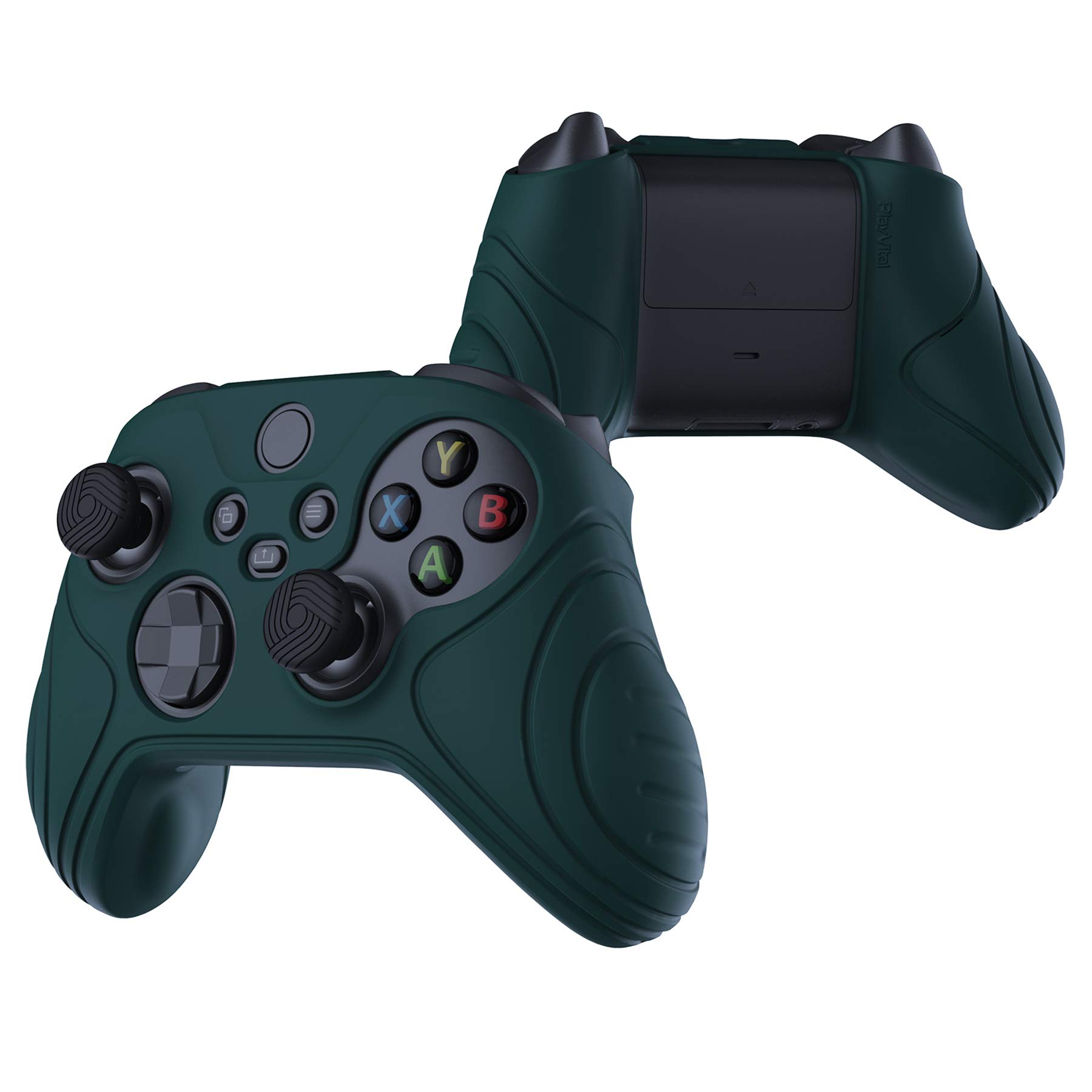 PlayVital Samurai Edition Racing Green Anti-Slip Controller Grip Silicone Skin, Ergonomic Soft Rubber Protective Case Cover for Xbox Series S/X Controller with Black Thumb Stick Caps