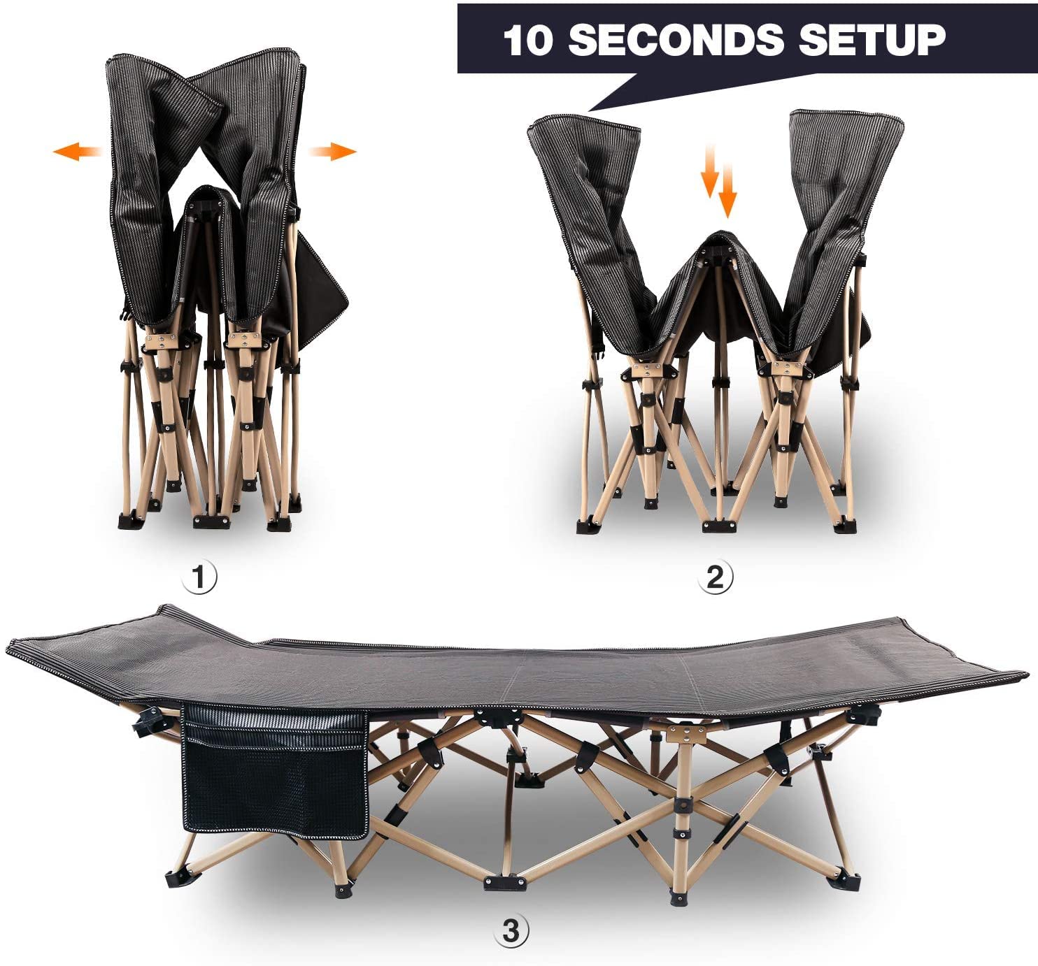 REDCAMP Folding Camping Cots with Cot Pads for Adults 500lbs, Double Layer Oxford Strong Heavy Duty Wide Sleeping Cots for Camp Office Use, Portable with Carry Bag, Grey