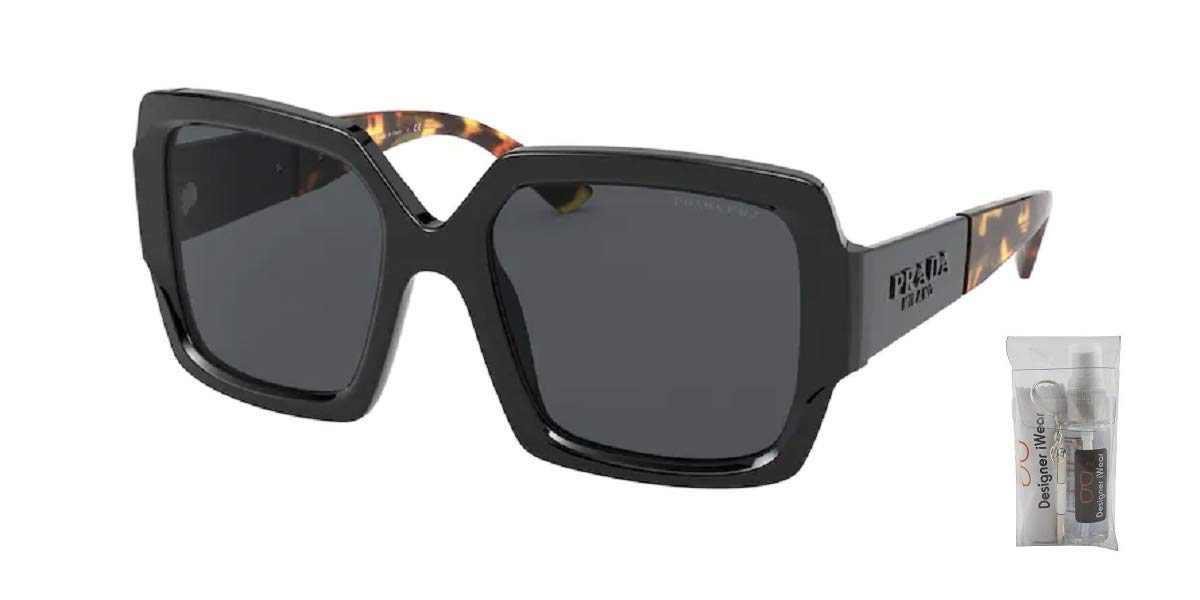 Prada PR21XS 1AB5Z1 54MM Black/Polar Gray Polarized Square Sunglasses for Women + BUNDLE With Designer iWear Eyewear Kit
