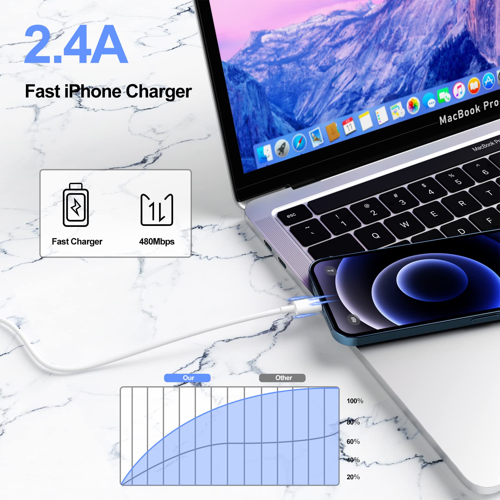 WPVBAM 4-Pack[MFi Certified] iPhone Charger Cord 10 ft Long,USB to Lightning Cable,Black