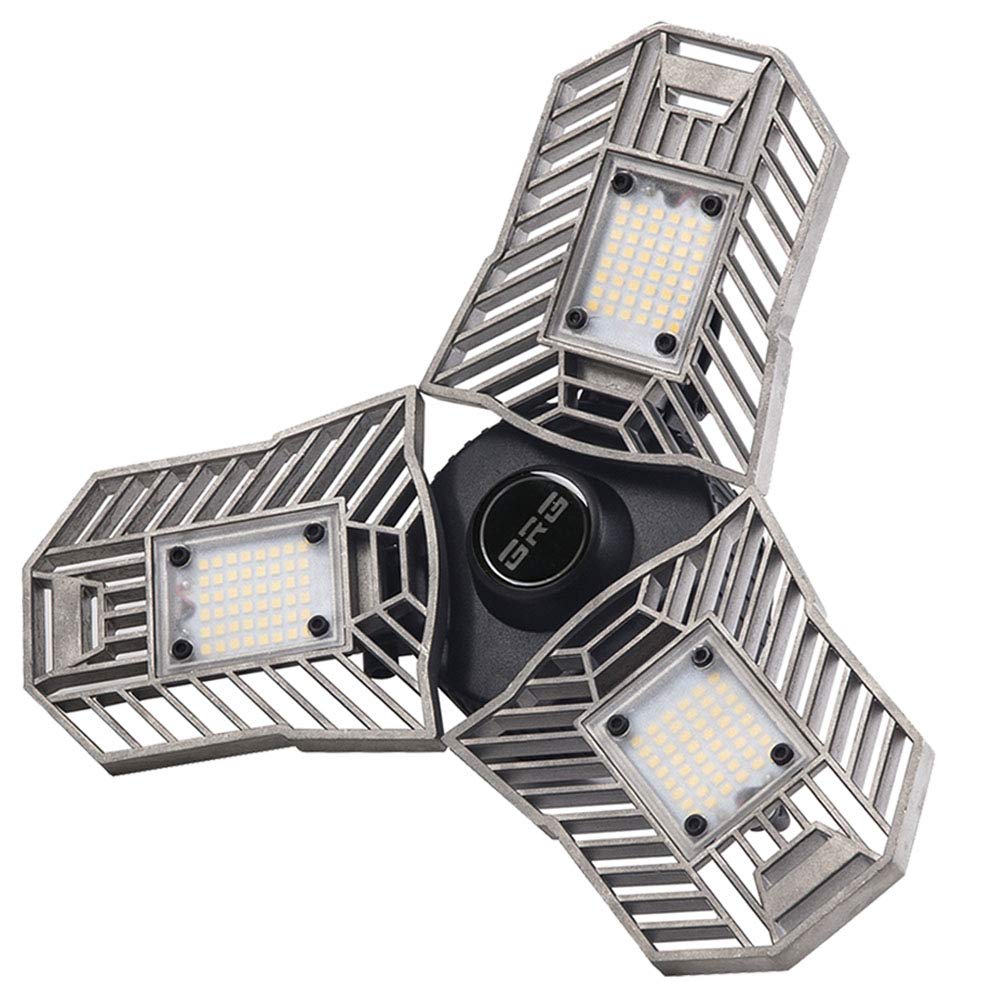 Mopzlink LED Garage Light, 60W E26/E27 6000LM Deformable Lamp, Tribright Garage Ceiling Lighting with 3 Aluminum Leaf, LED Light Bulbs for Workshop, Basement, Warehouse etc.