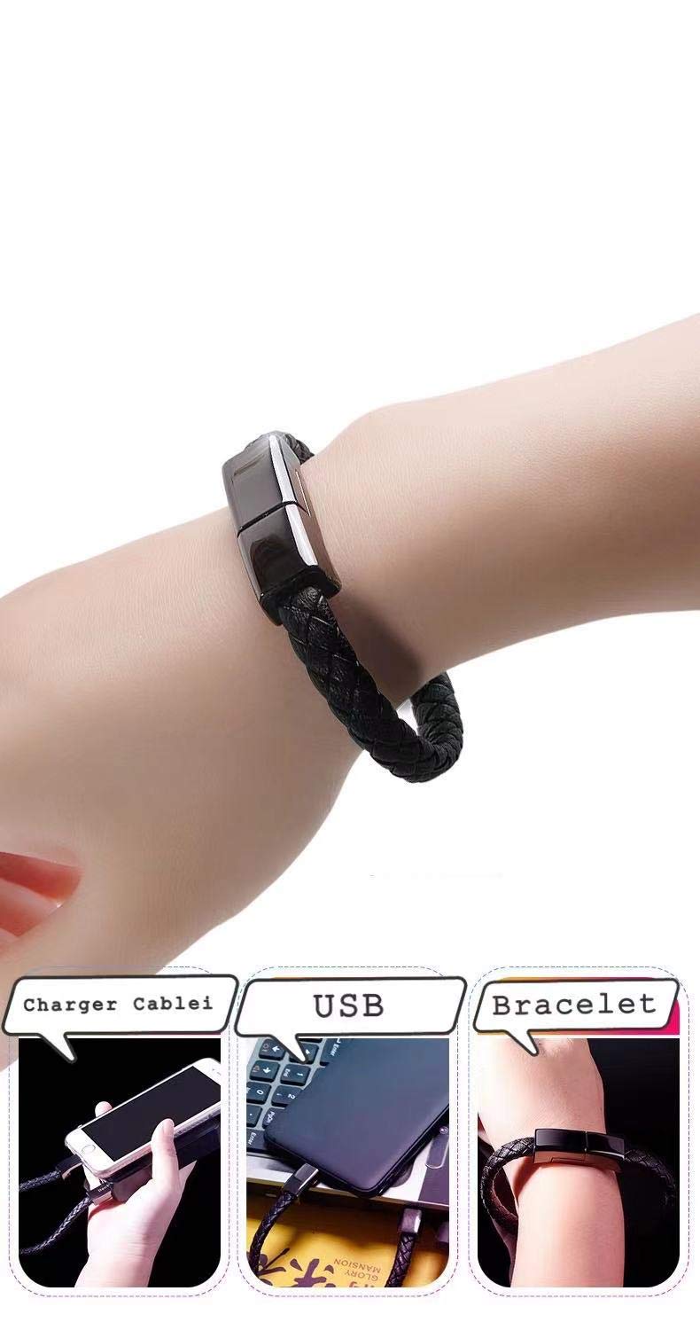 YXWJ USB Charging Cable Bracelet Fashion wrist Data Charger Cord Leather Cuff Band, Convenient to carry,Practical gifts.