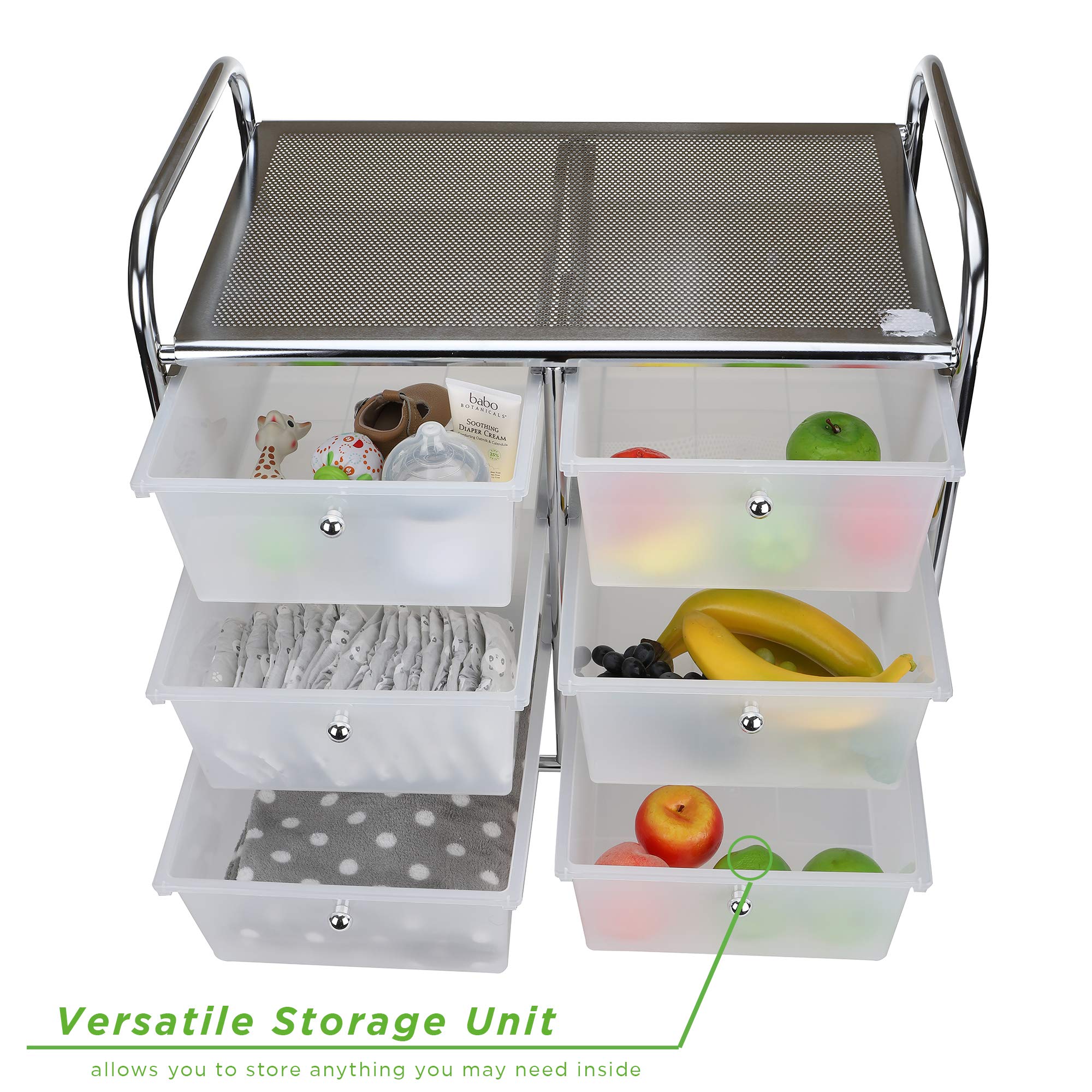 Mind Reader Rolling Cart with Drawers, Utility Cart, Craft Storage, Kitchen, Metal, 24.25"L x 15.25"W x26.25"H, White, Silver