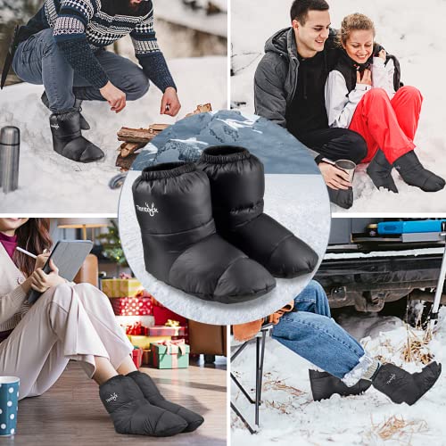 Tentock Camping Down Booties for Men Women Ultralight Waterproof Winter Down Socks for Skiing Snowboarding Indoor(XL)