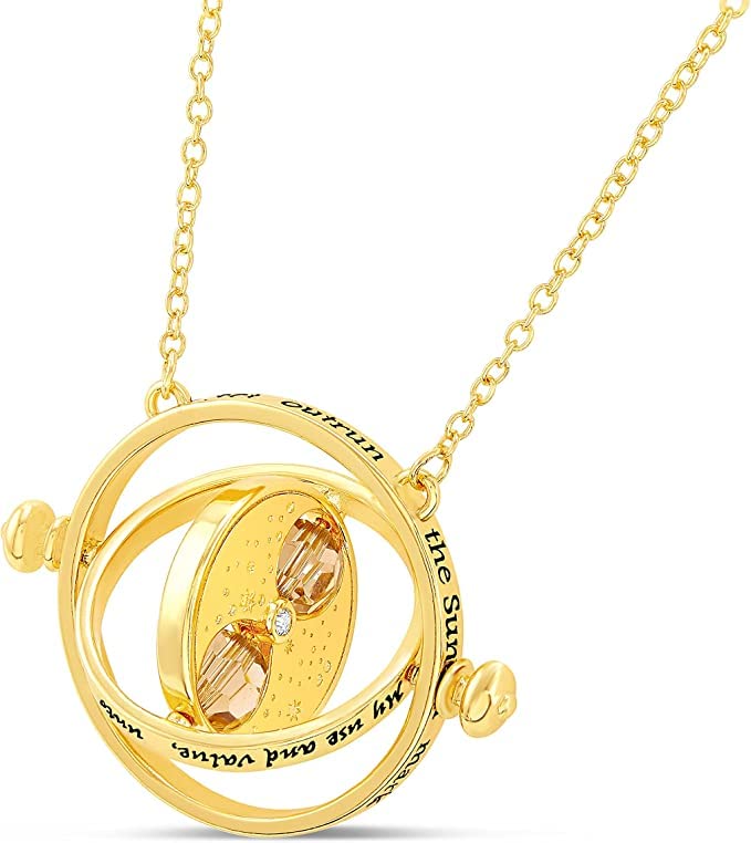 Time Turner Necklace - Time Travel Magical Hourglass Rotating - Gold Plated