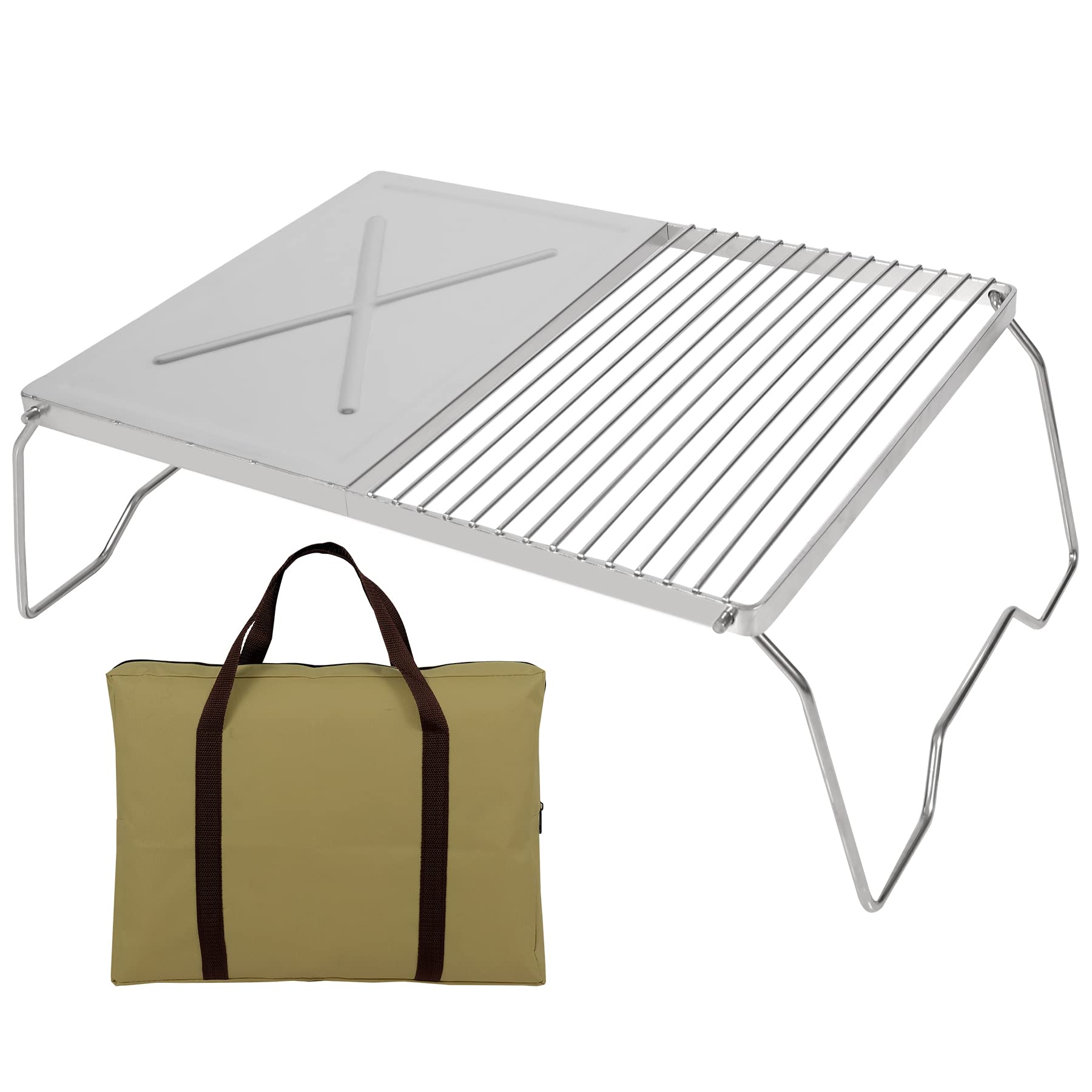 REDCAMP Folding Campfire Grill Grate and Griddle,Stainless Steel Camp Fire Cooking Racks for Outdoor Camping Cooking,16.5x12.5x6.5 Inches