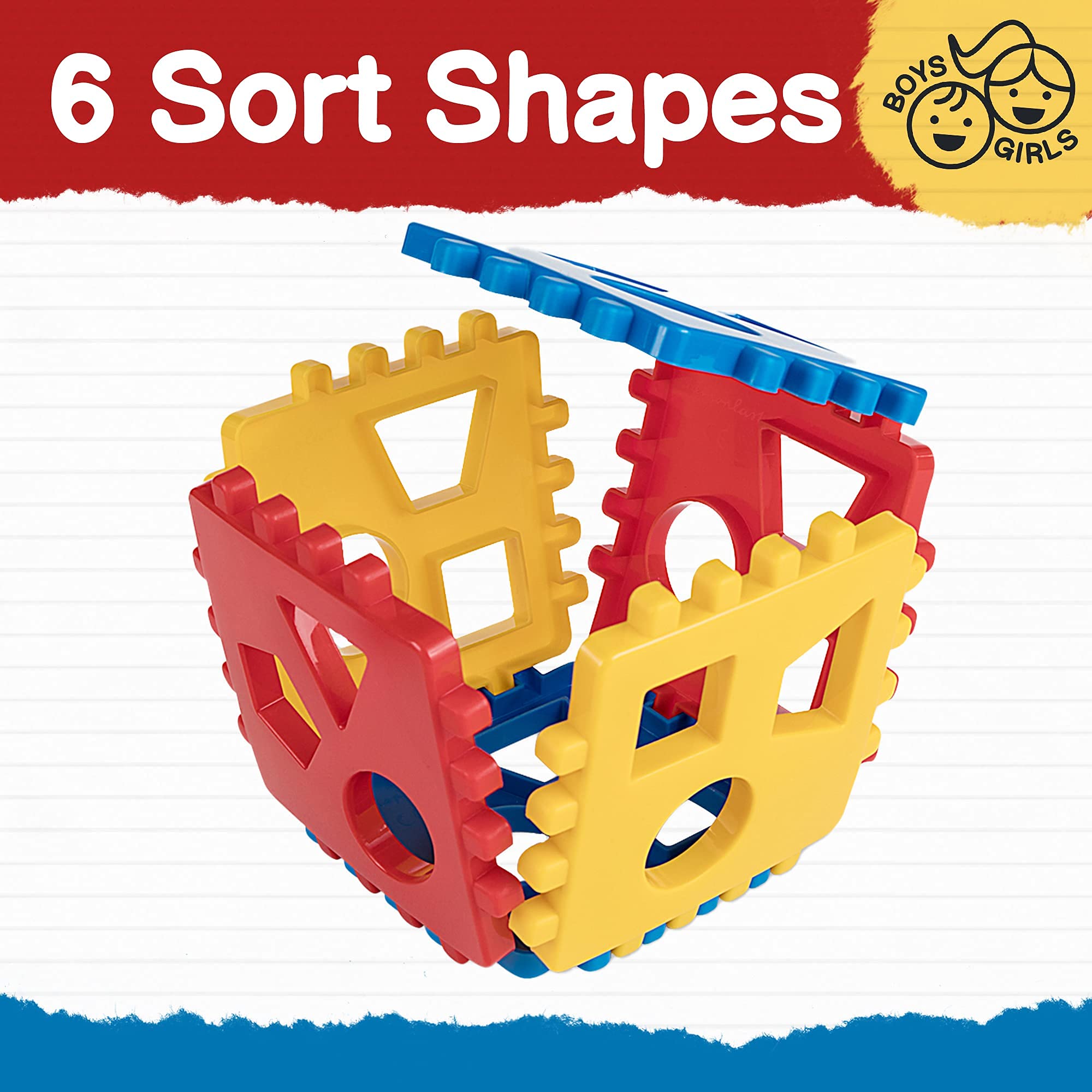 Mimtom Shape Sorter Toy | Re-buildable Baby Play Cube with 18 Sorting Blocks and Teething Rattle | Learning Toy Made in The EU - Purple, Blue & Green