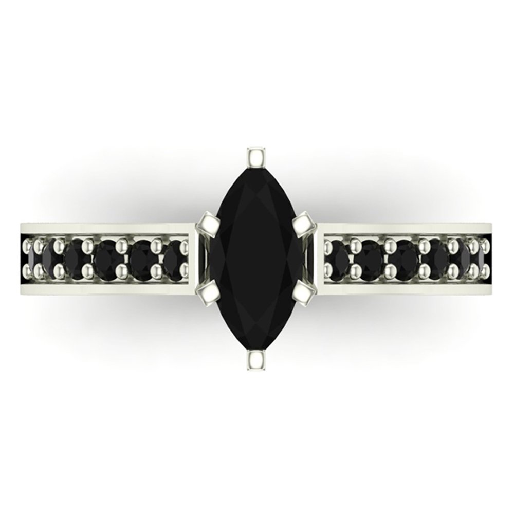 Marquise Cut Black Diamond Engagement Ring 1.00 ctw 14K White Gold on Sterling (Ring Size 7)