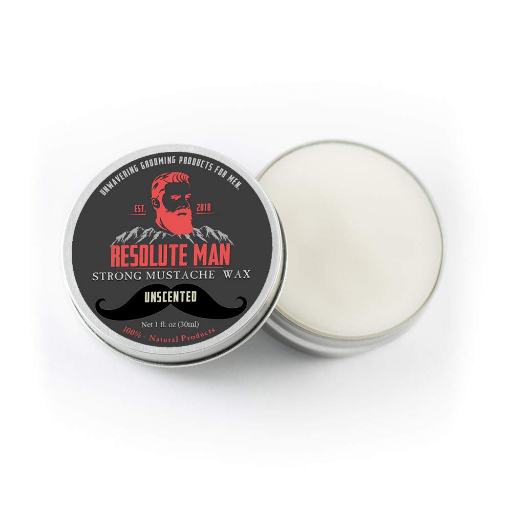 Mustache Wax - Resolute Man - Unscented Strong Hold - 100% Natural and Organic Ingredients - 1oz Tin