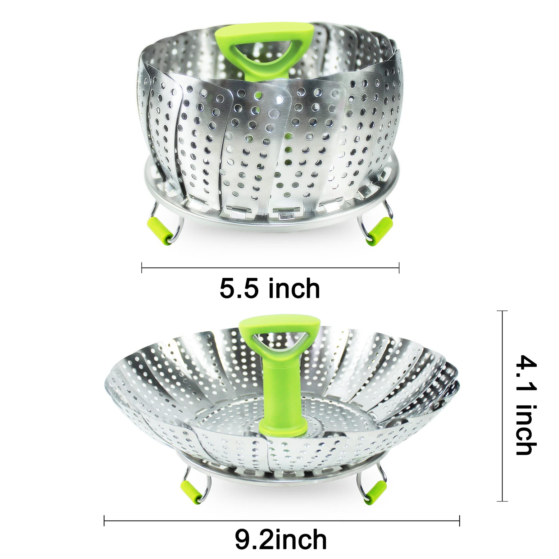 Stainless Steel Vegetable Steamer Basket for Cooking, Food Steamer Basket with Removable Center Handle for Veggie Seafood Cooking, mobzio Folding Expandable Steamer Basket Fit Various Size Pot