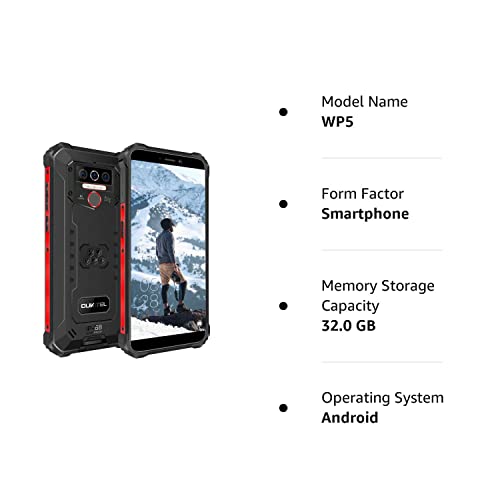 OUKITEL WP5 8000mAh Battery IP68 Waterproof Rugged Smartphone, 5.5in HD+ 4GB 32GB Unlocked, Face ID Fingerprint Triple Camera Global Version 4G LTE GSM Cell Phone (Black)