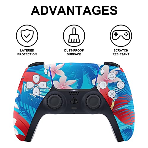 Tropical Red Hibiscus Flowers Full Protective Skin Cover Design Wrap Decal Sticker Compatible with PS5 Digital Edition Console and Controller