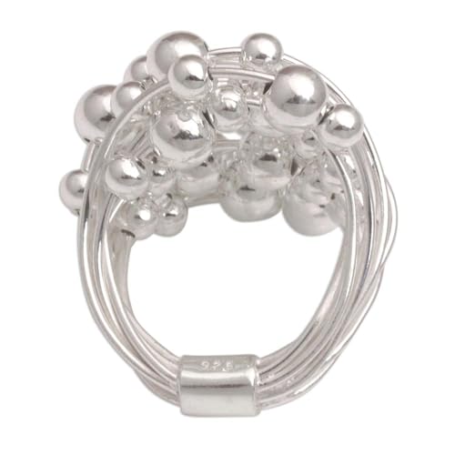 NOVICA Artisan Handmade Sterling Silver Cocktail Ring 925 Artistic from Bali No Stone Indonesia Modern [ring Front 1.2 in H x 1.2 in W x 0.4 in D Band Width 5 mm W] ' Stellar Orbs'