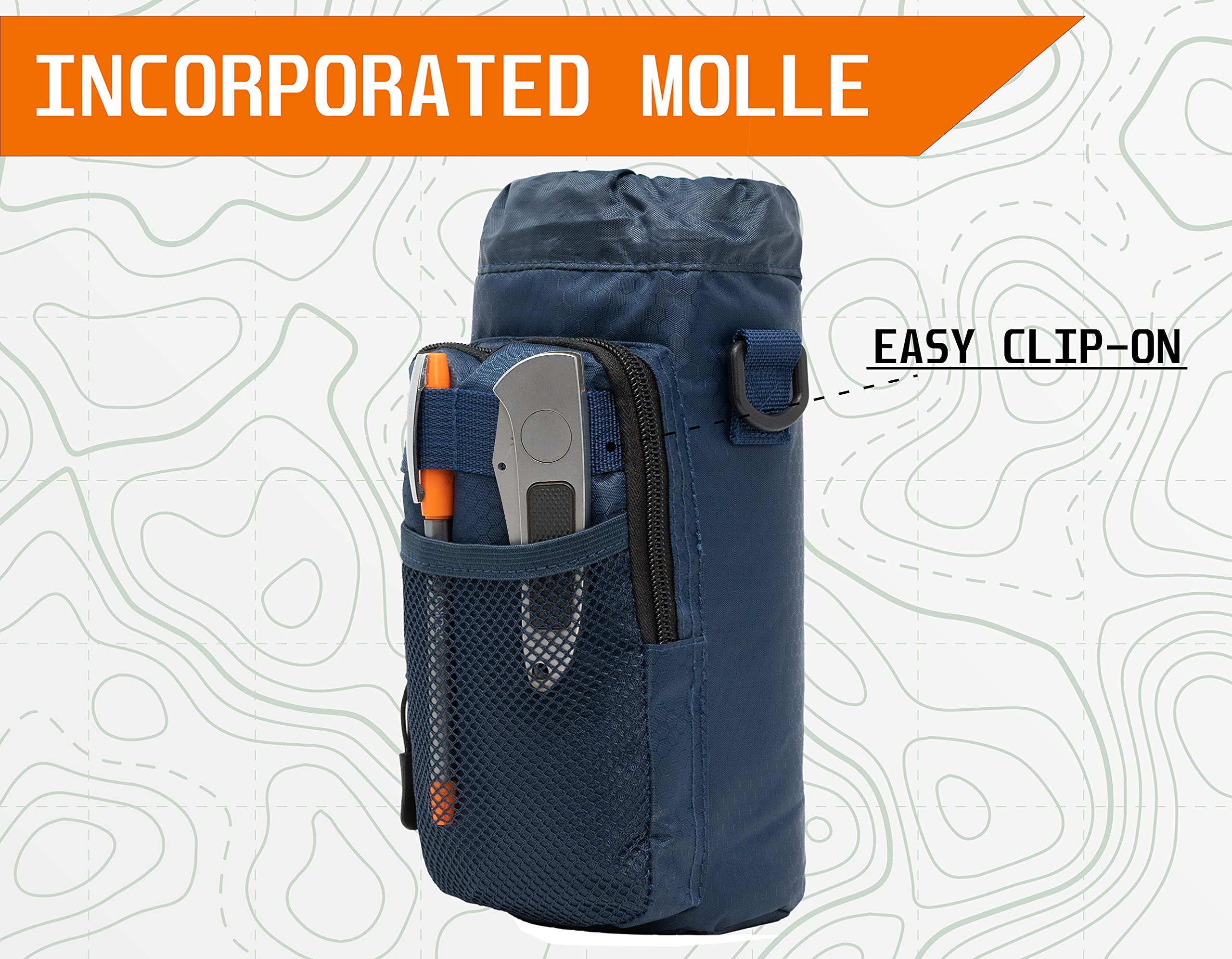 Mindful Ventures Water Bottle Holder - Insulated Water Bottle Carrier/Sling w/Adjustable Shoulder Strap | Pocket for Phone, Accessories | Up to 40oz | Great for Hydro Flask Walking Hiking