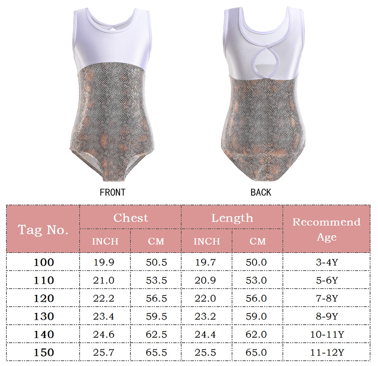 Panegy Leotards for Girl Gymnastics Kids Print Athletic Bodysuits Practice Dance Outfits One Piece Ballet Leotards White