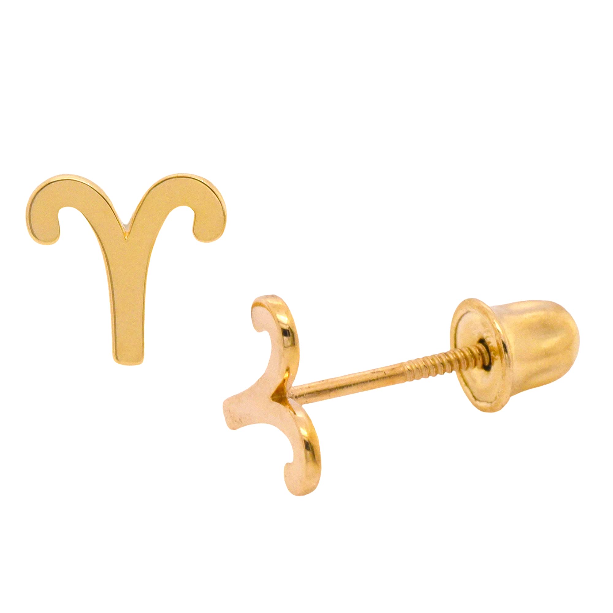 Tiny Birthdate Astrology Zodiac Signs Horoscope Studs Solid 14K Gold Screw Back Earrings -Aries