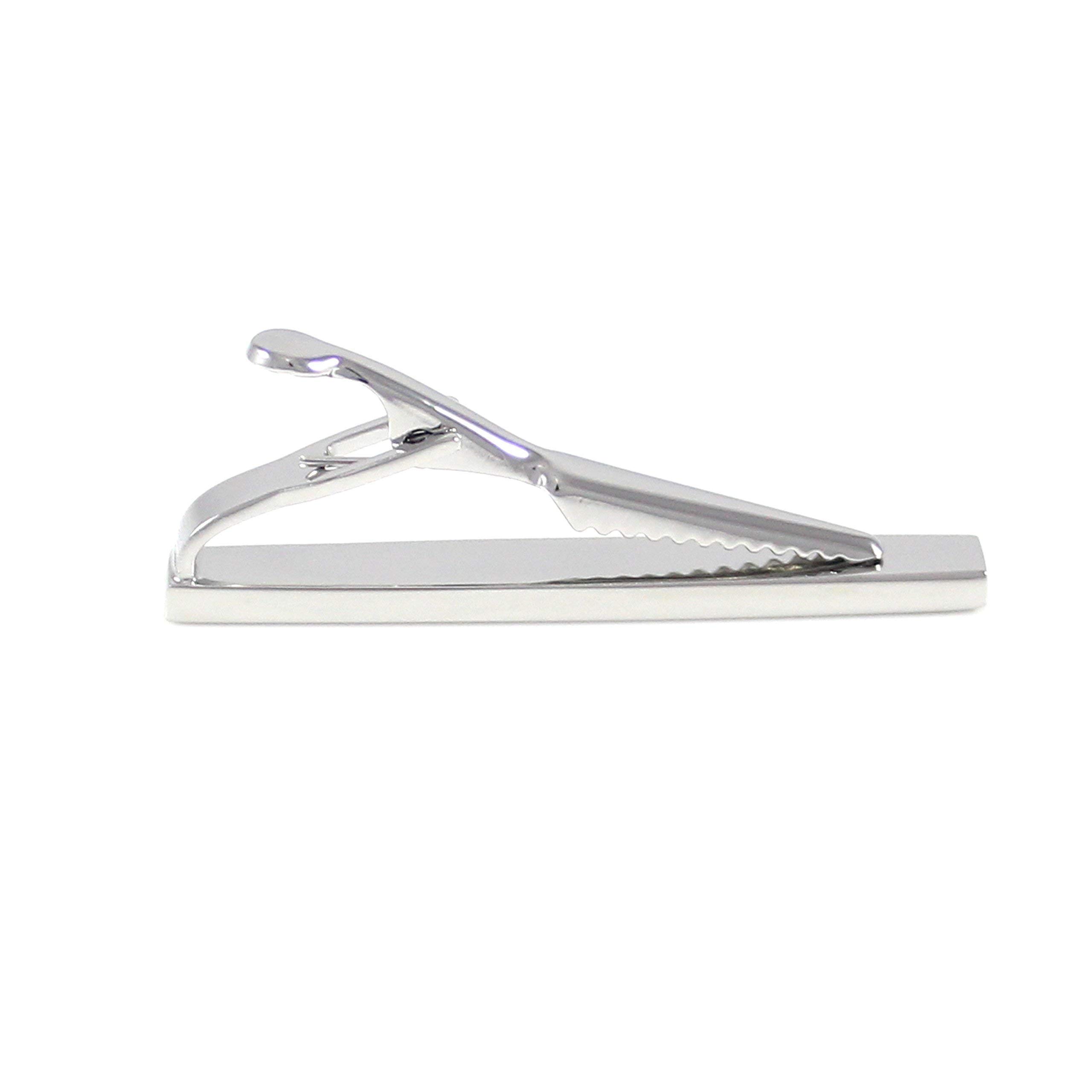 MENDEPOT Classic Rhodium Plated Two Line Abalone Tie Clip With Box Abalone Stripe Tie Bar